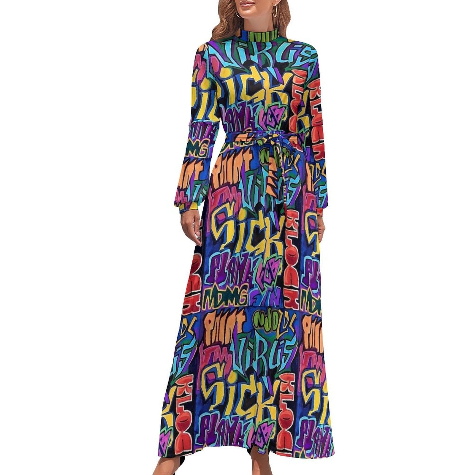 Graffiti Dress Sick Letter Print Aesthetic Beach Dresses Female Long ...