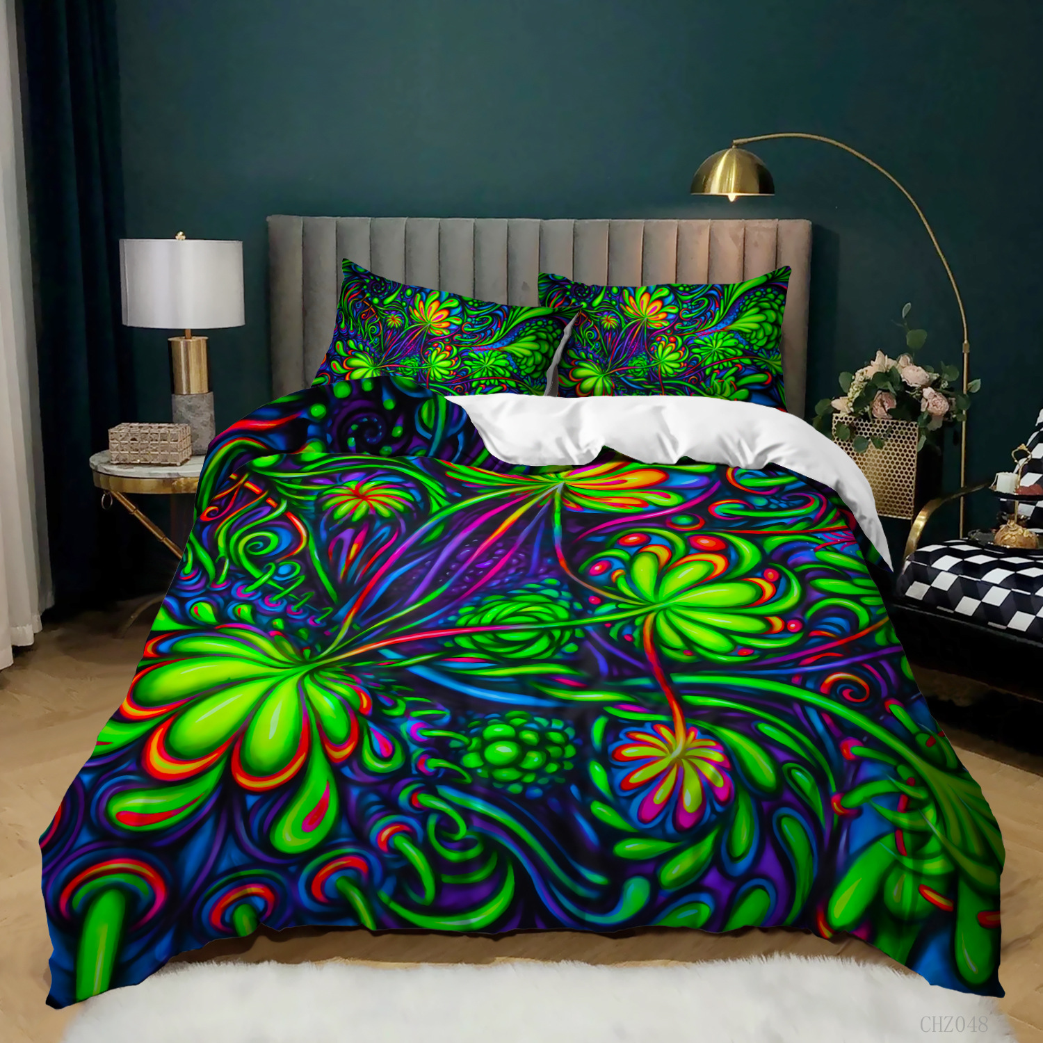 Graffiti Duvet Cover King Stylish Scary Colorful Face Quilt Cover Rock ...