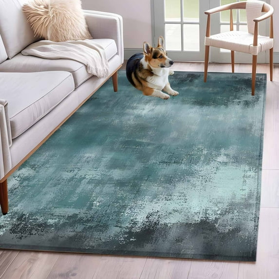 Graffiti Effects Modern Art Area Rugs 3x5 ft Teal Watercolor Washable ...