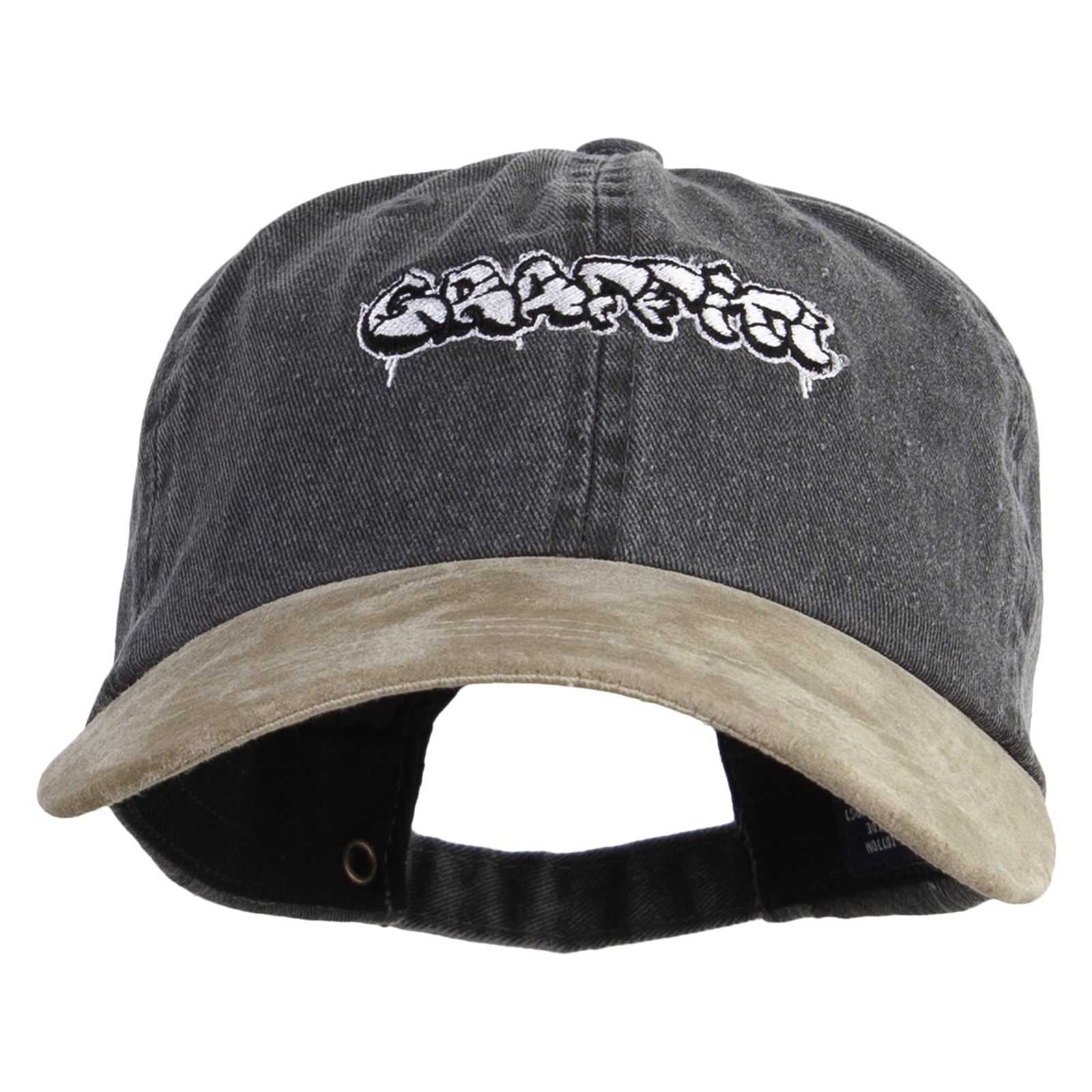 Graffiti Embroidered Suede Bill Washed Pigment Dyed Cap - Black Tan ...