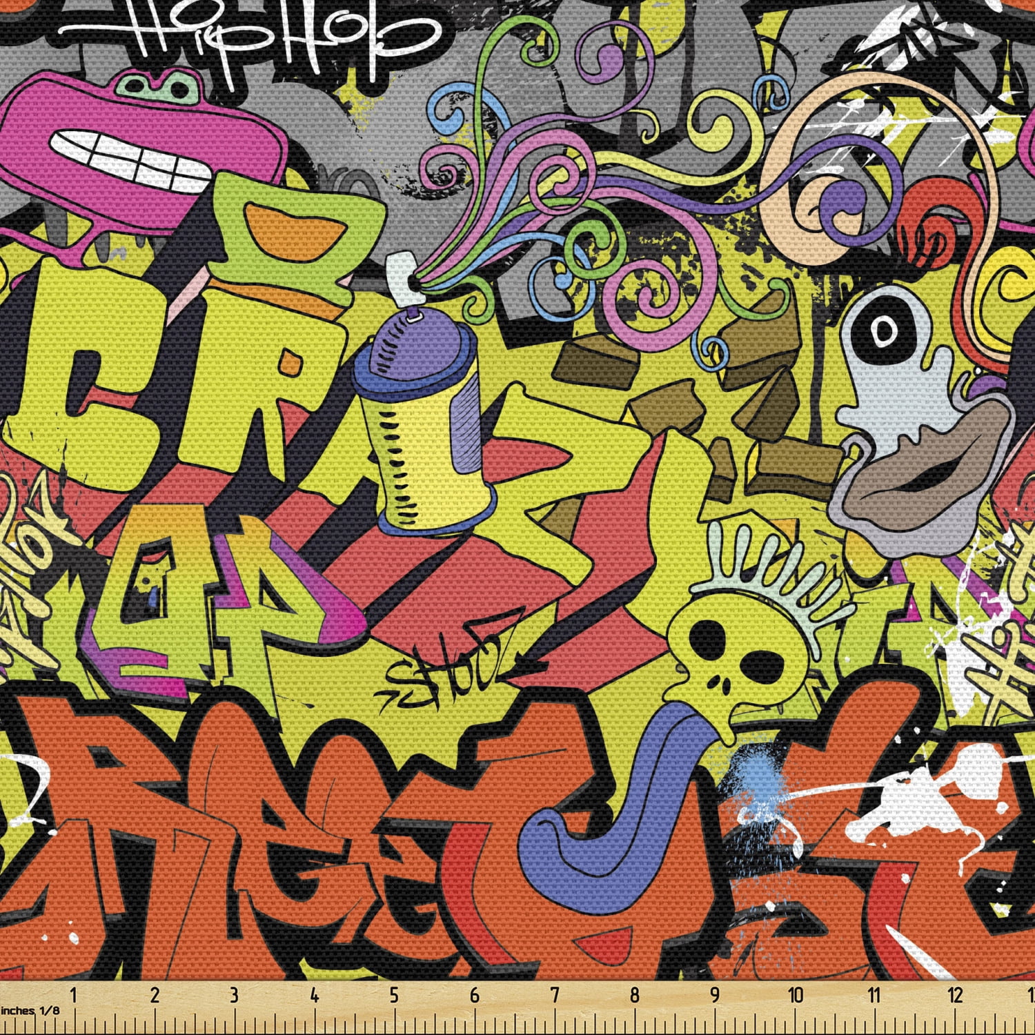 Ambesonne Graffiti Fabric by the Yard Upholstery, Hip Hop Culture ...