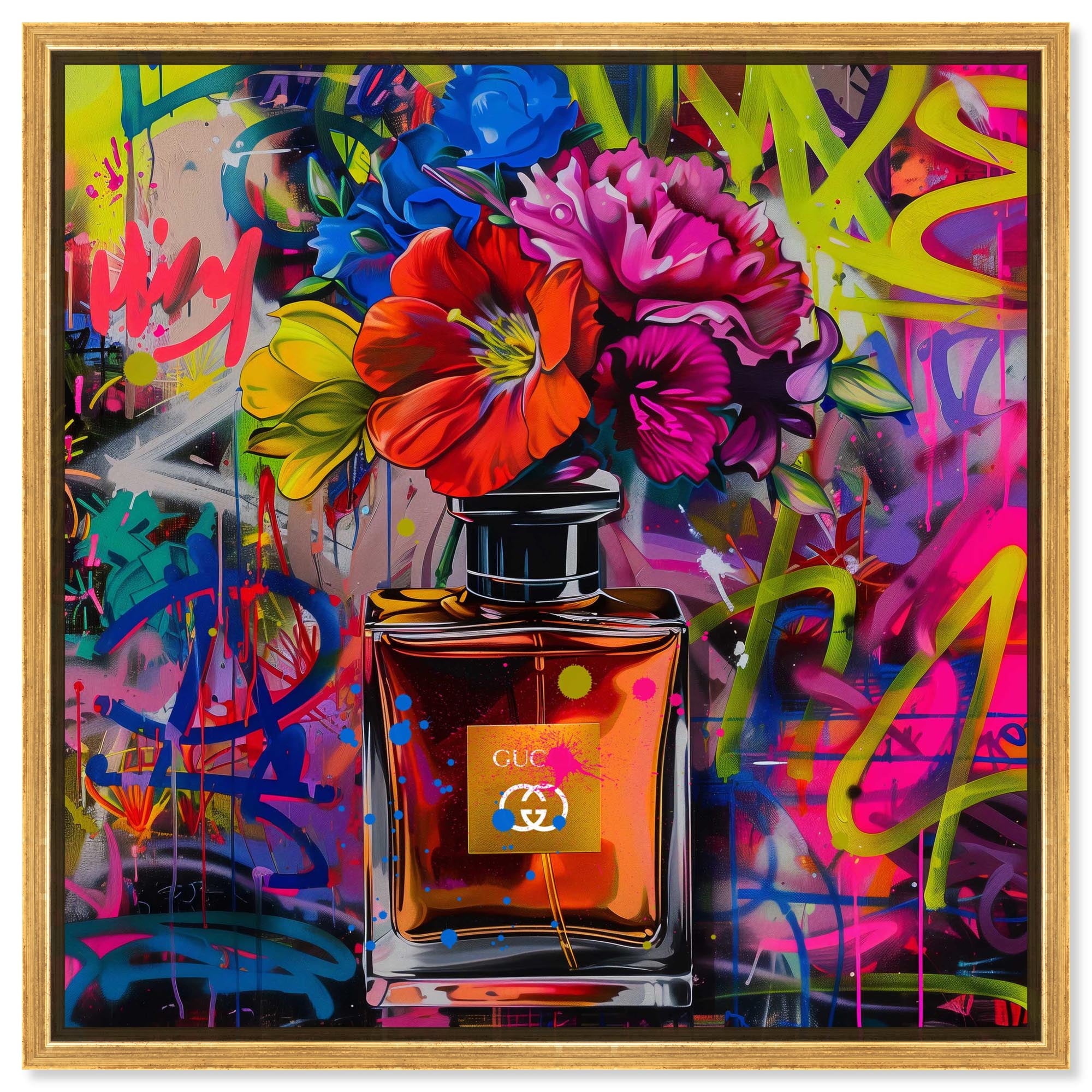 Graffiti Floral Perfume Canvas Graffiti Art by Art Remedy, Gold Frame ...