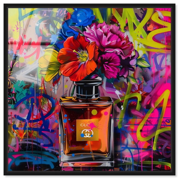 Graffiti Floral Perfume Framed High-Gloss Acrylic Glass Wall Art ...