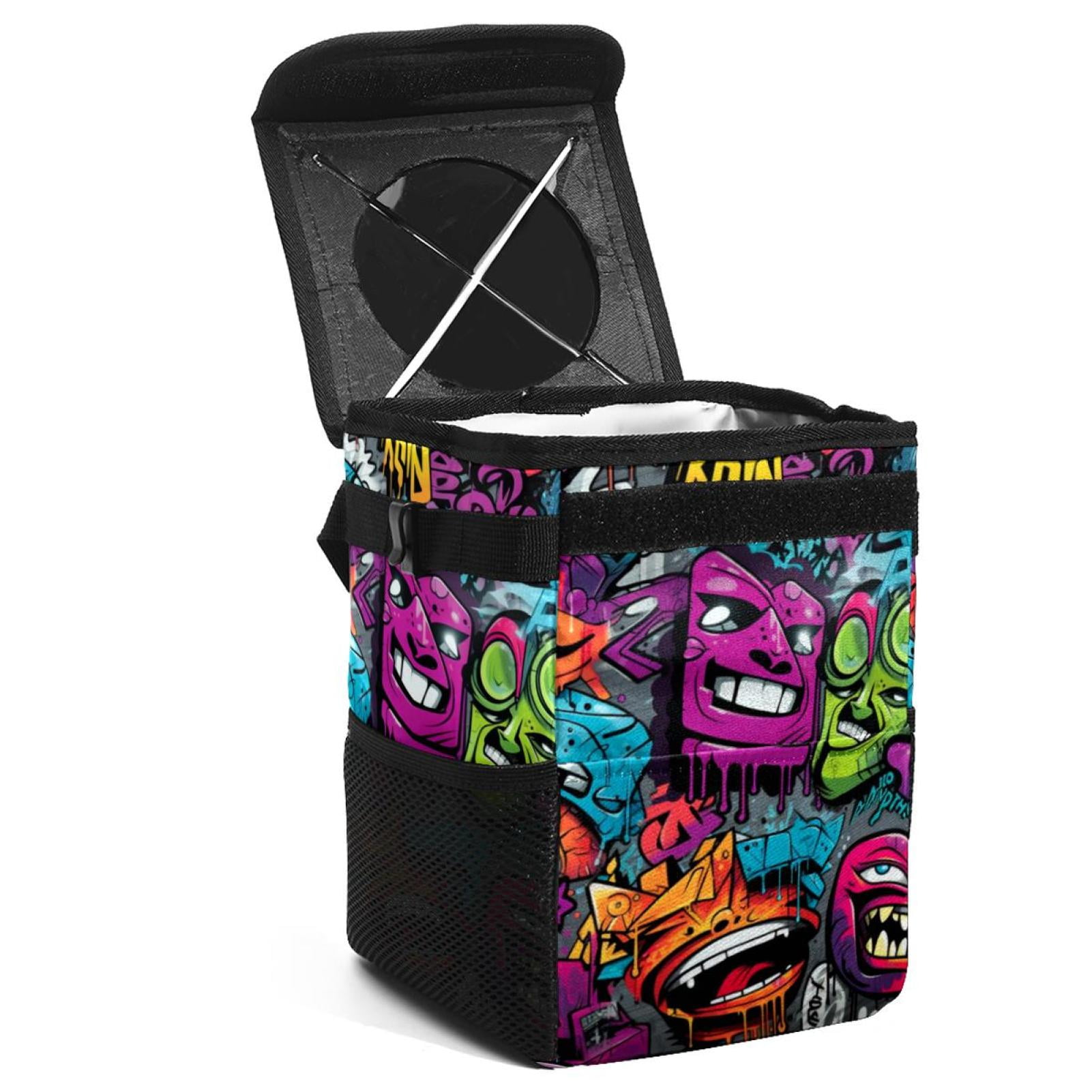 Graffiti Foldable Car Garbage Can with Lid, Leak-Proof & Hanging ...