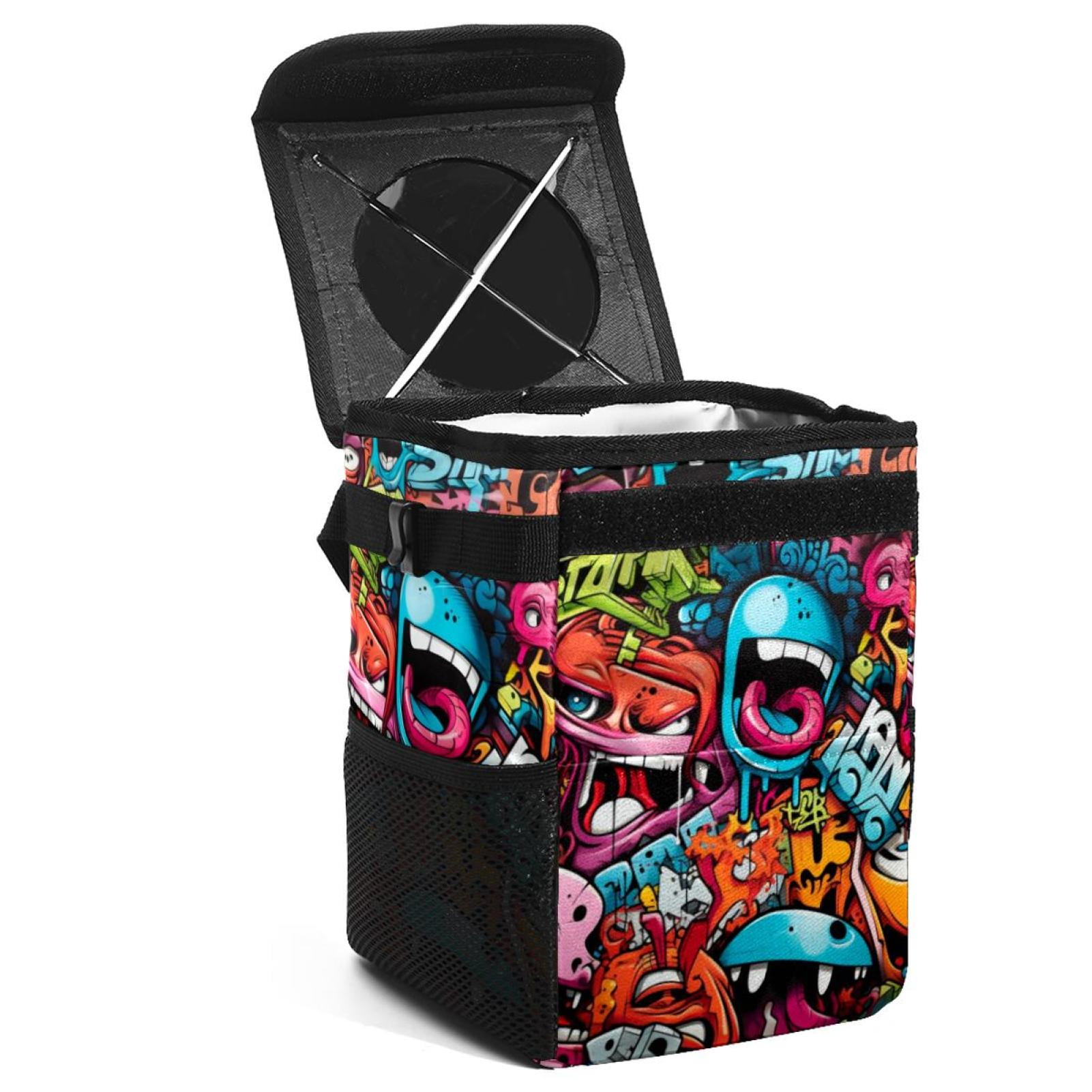 Graffiti Foldable Car Trash Can with Lid, Leak-Proof, Hanging Storage ...