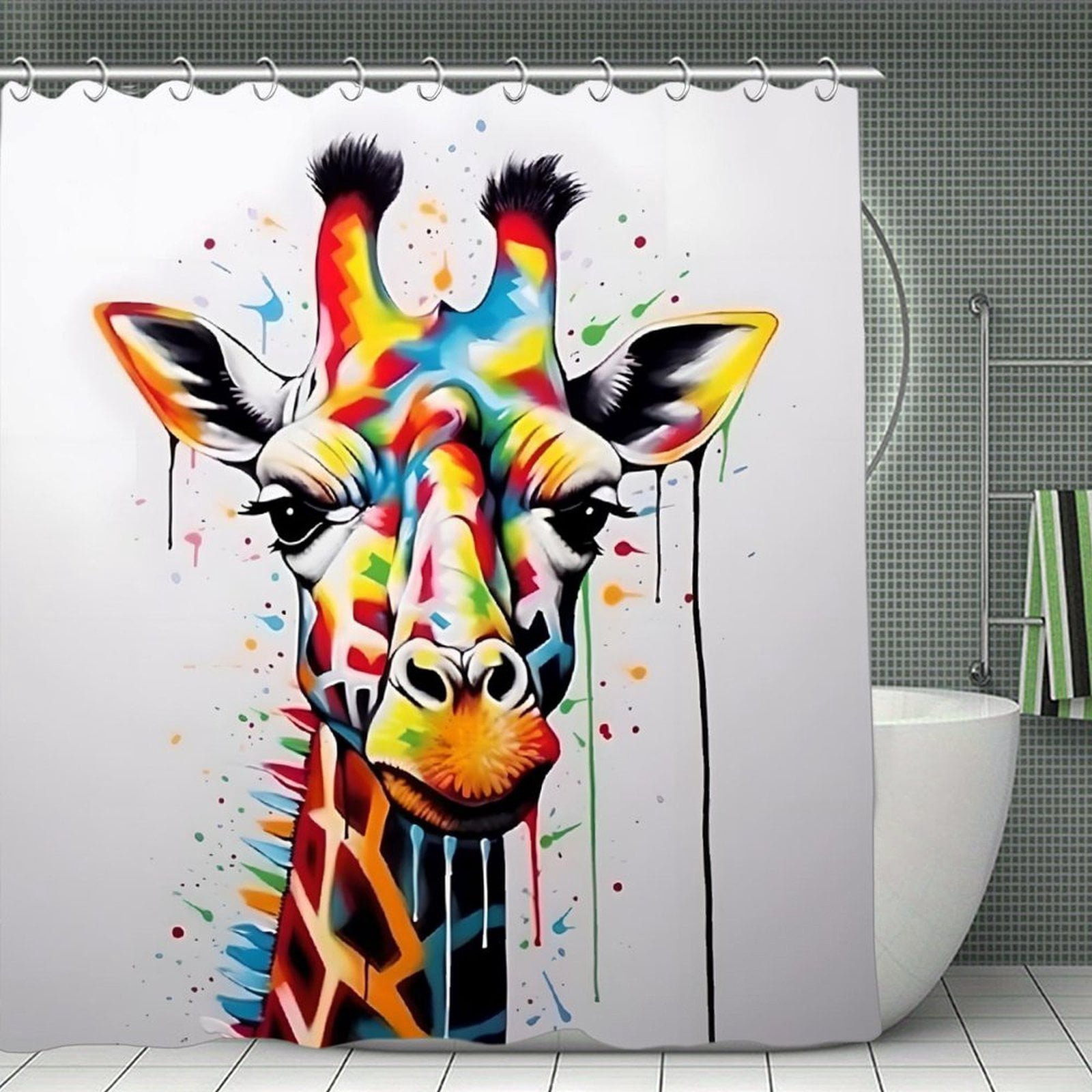 Graffiti Giraffe Art Print Shower Curtain,Modern Fabric Waterproof ...