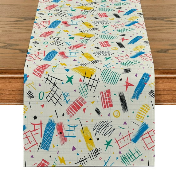 Graffiti Grid Dotted Hand Painted Table Runner Kitchen Table r ...