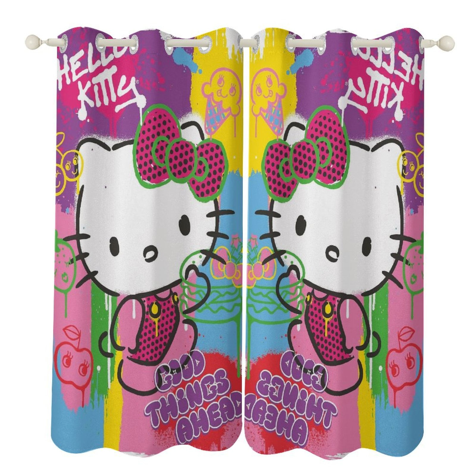 Graffiti Hello Kitty Curtains,Blackout Curtains for Bedroom - Grommet ...