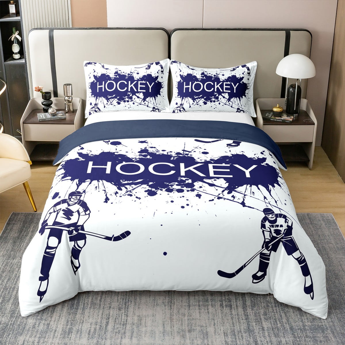 Graffiti Hockey Player 100% Cotton Duvet Cover Queen for Kids Teens ...