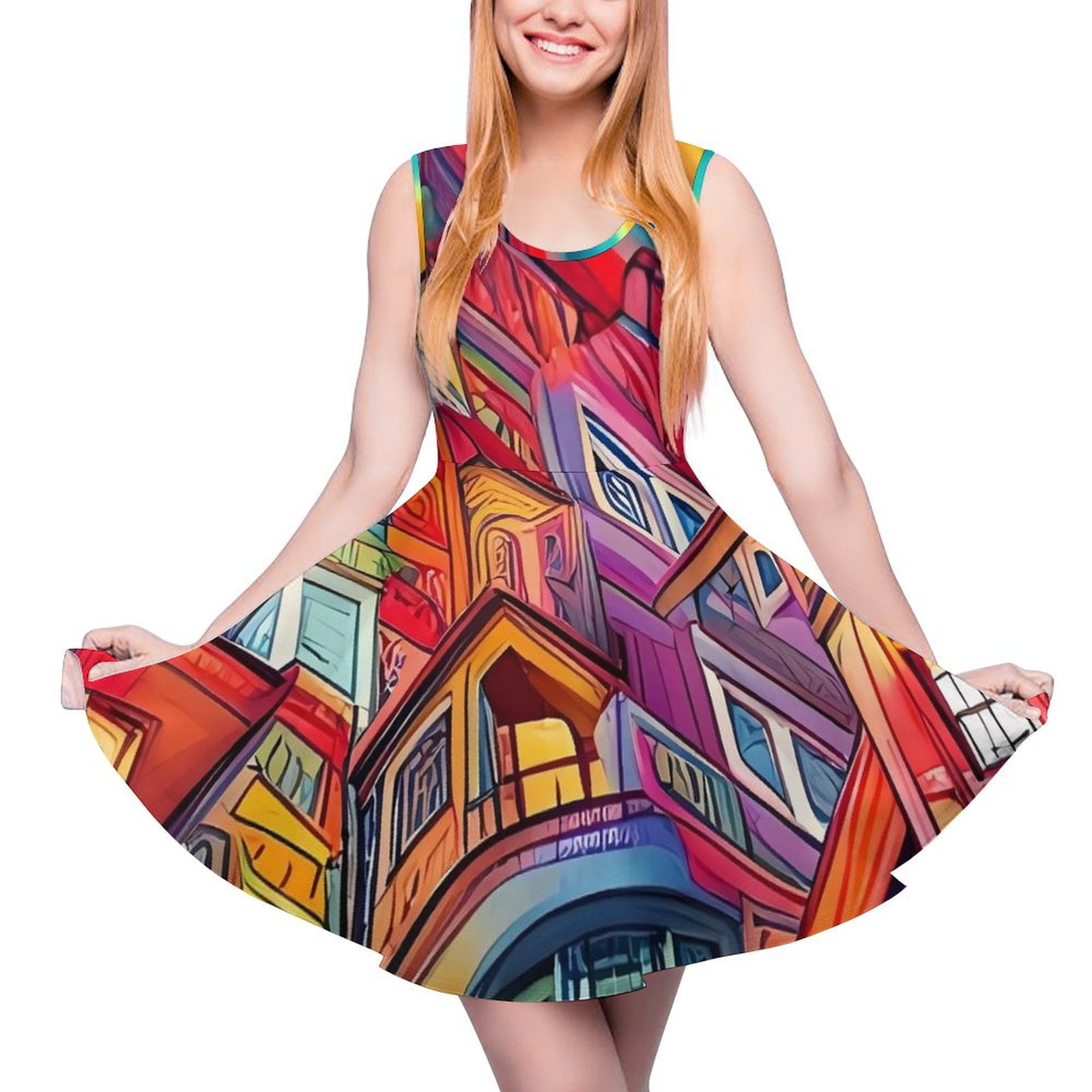 Graffiti Inspired Dress Colorful Letter Print Beach Dresses High Waist ...