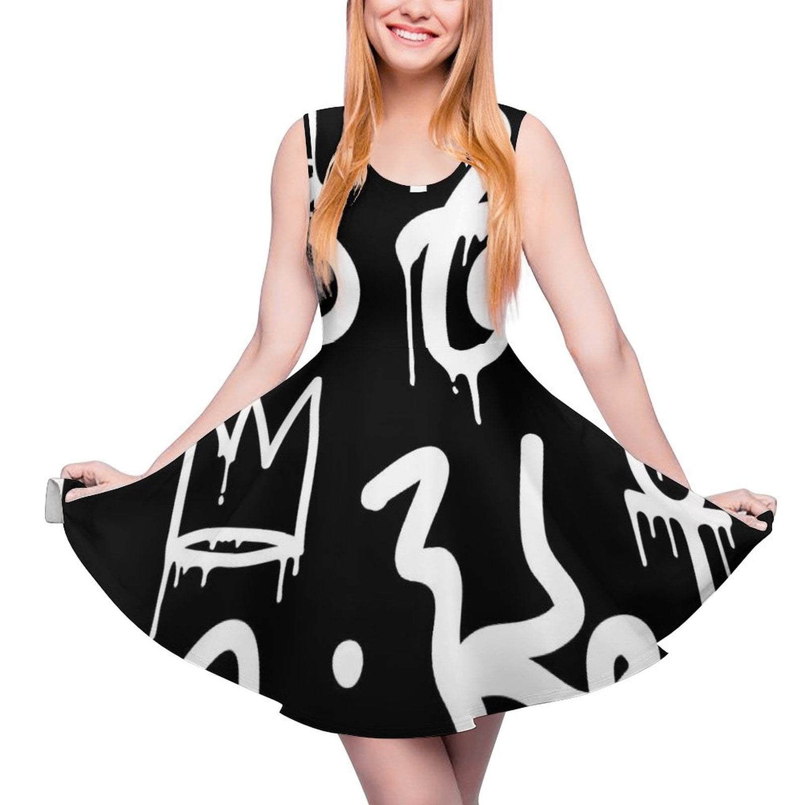 Graffiti Inspired Dress Colorful Letter Print Beach Dresses High Waist ...