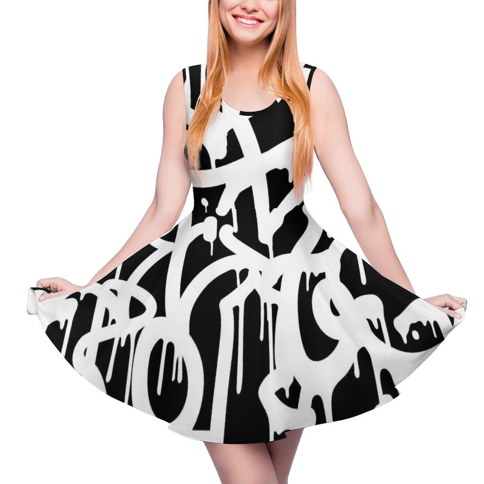 Graffiti Inspired Dress Colorful Letter Print Beach Dresses High Waist ...