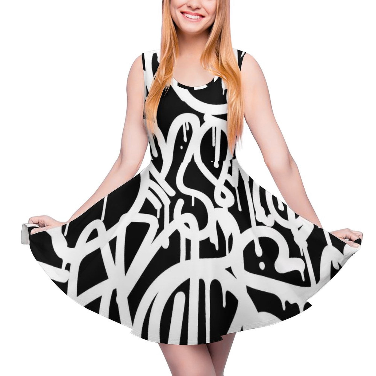 Graffiti Inspired Dress Colorful Letter Print Beach Dresses High Waist ...
