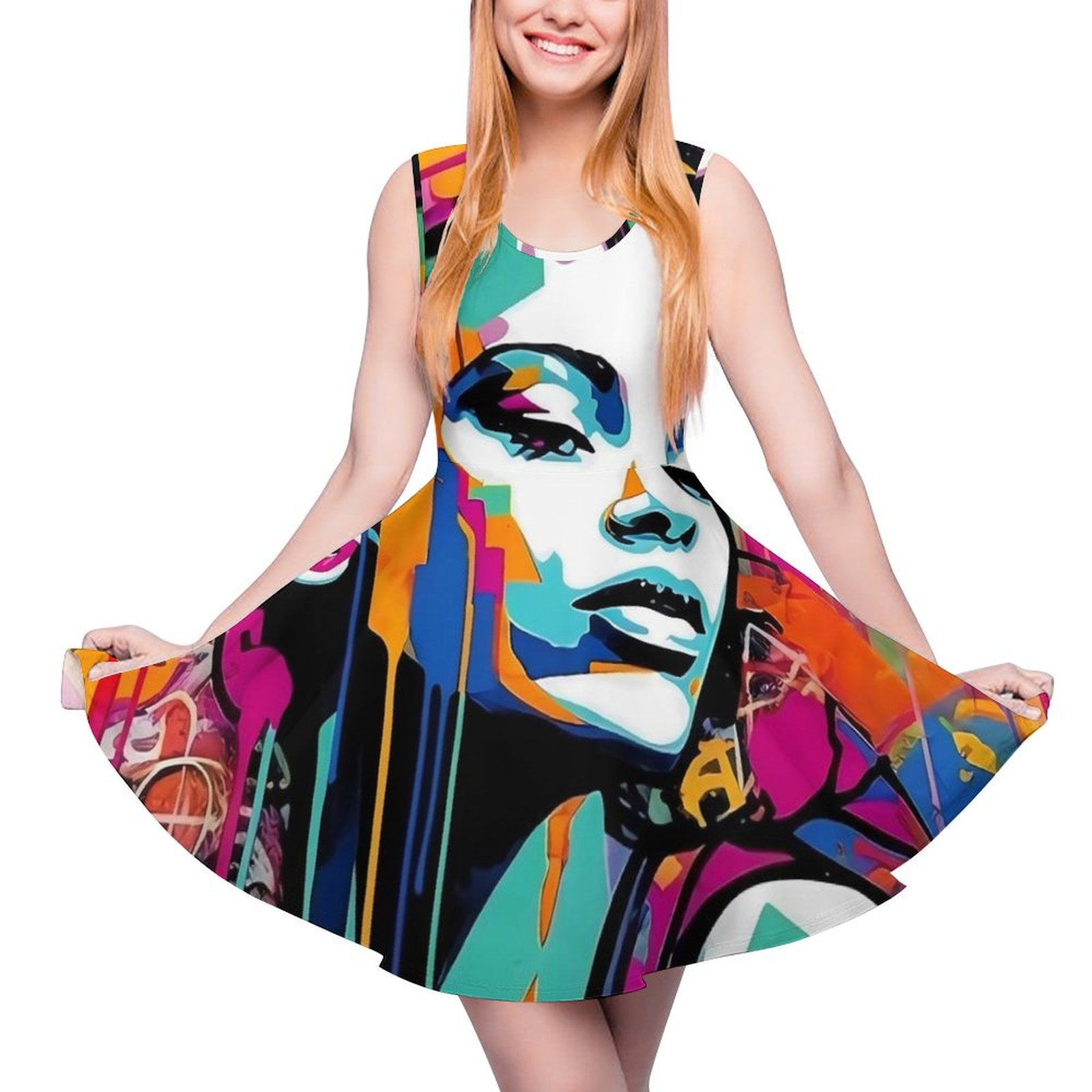 Graffiti Inspired Dress Colorful Letter Print Beach Dresses High Waist ...