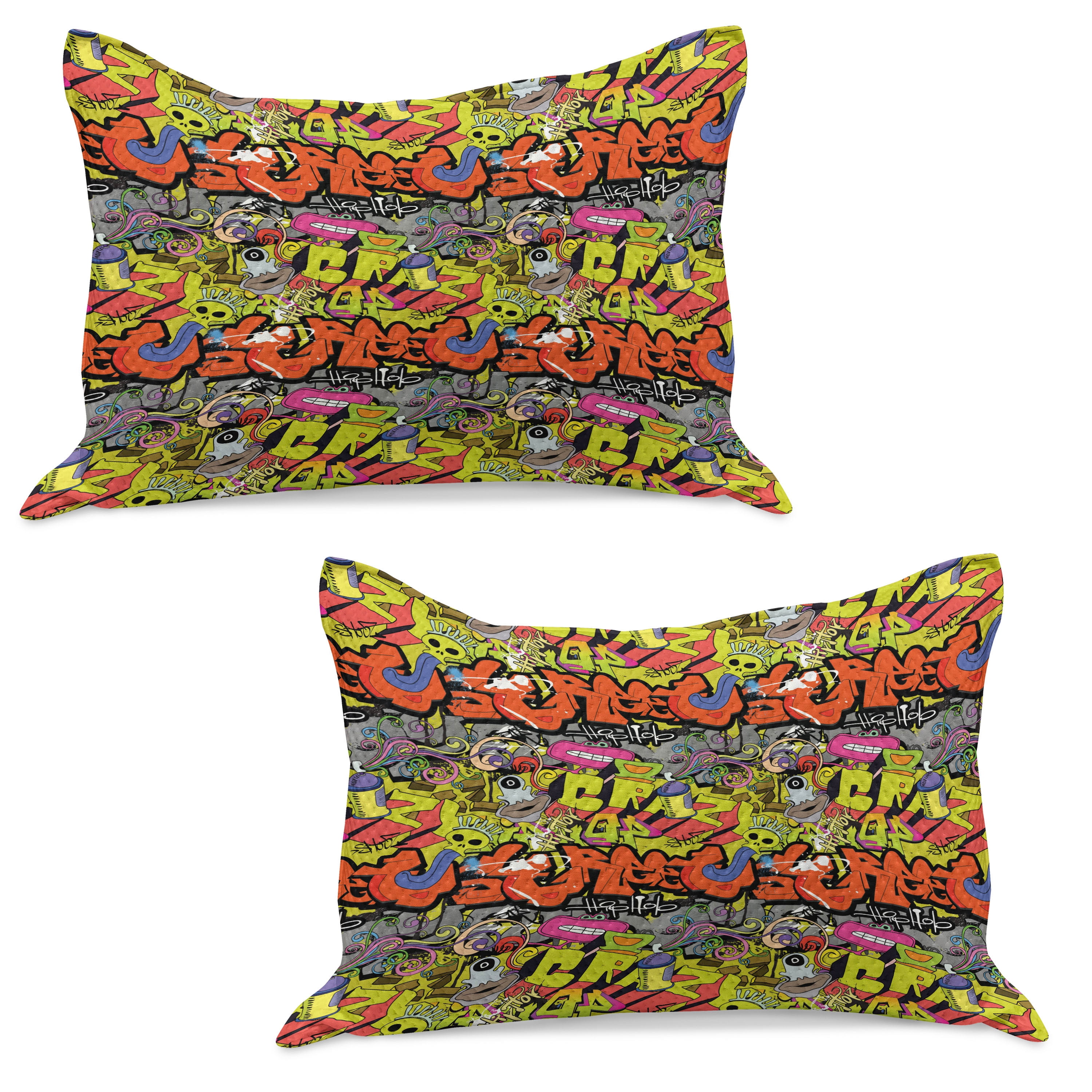 Graffiti Knitted Quilt Pillowcover Set of 2, Contemporary Style Hip Hop ...