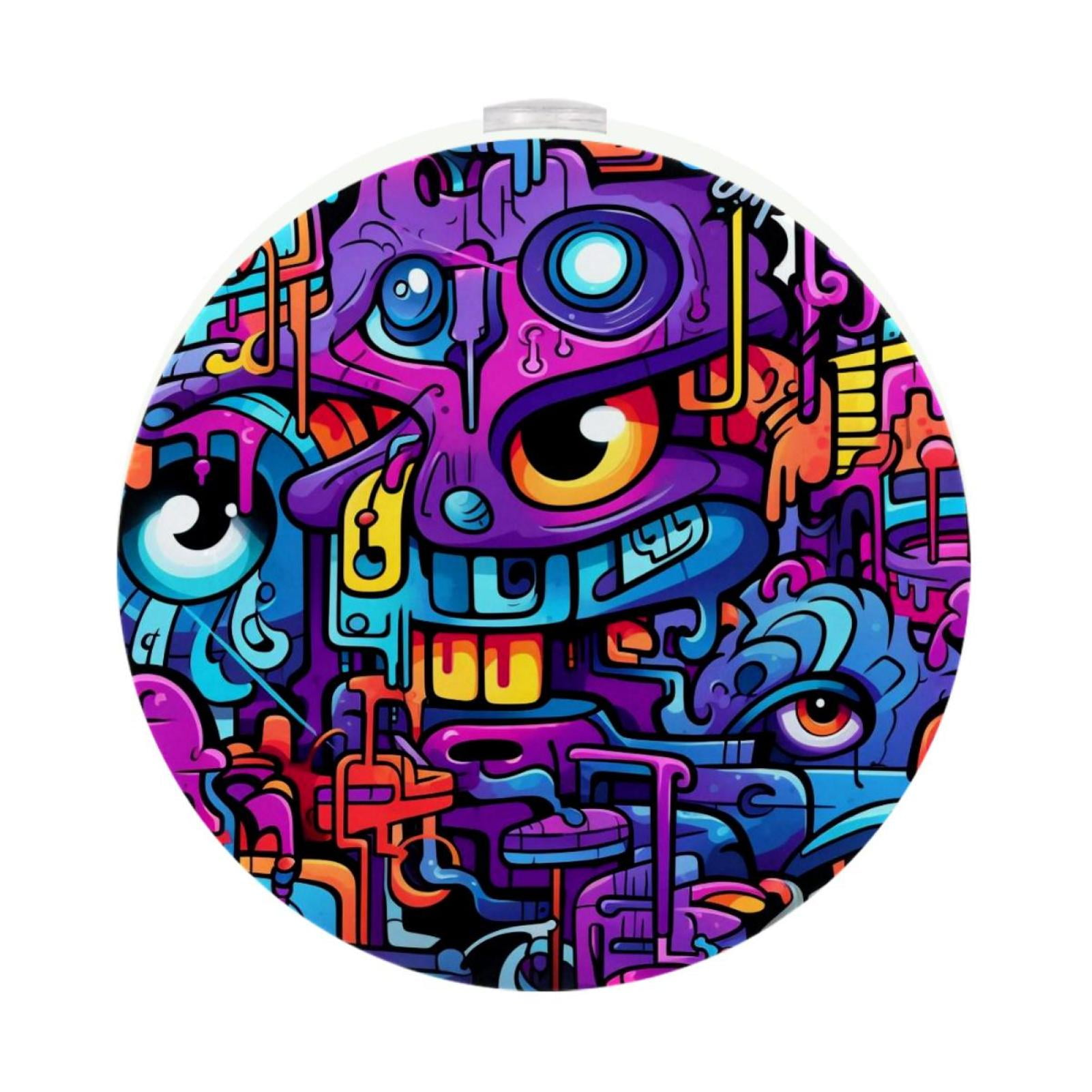 Graffiti LED Round Night Light - 2 Pack, Plug-in Motion Sensor Wall ...