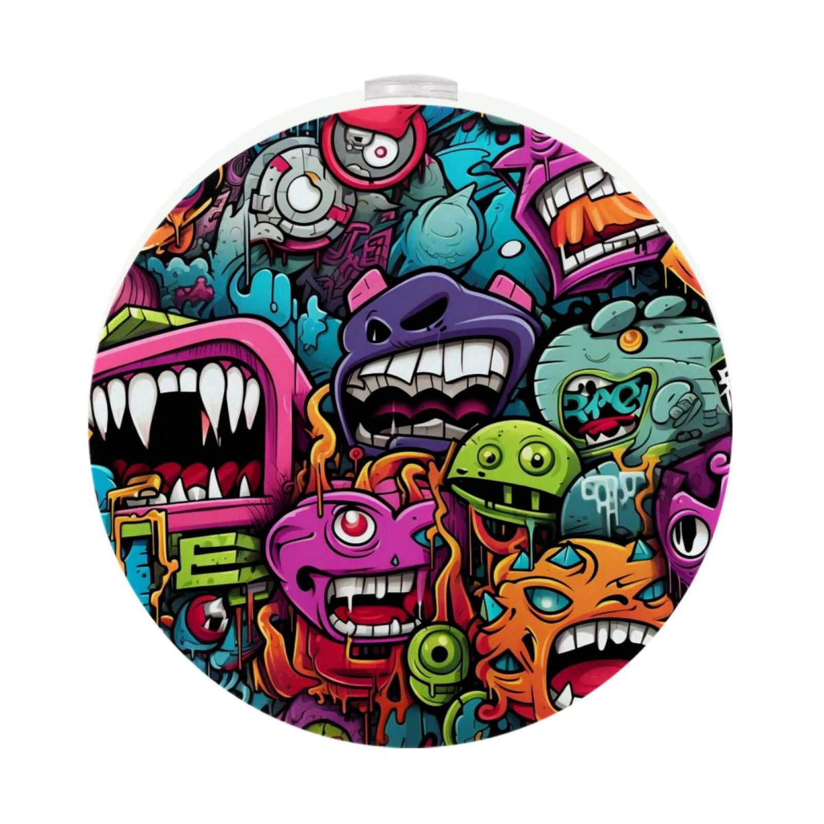 Graffiti LED Round Night Light-2PCS, Dimmable Mini Plug-in Wall Lamp ...