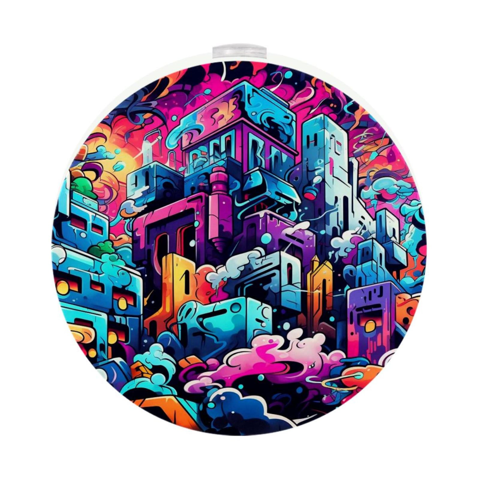 Graffiti LED Round Night Light-2PCS, Energy Efficient Plug-in Bedroom ...