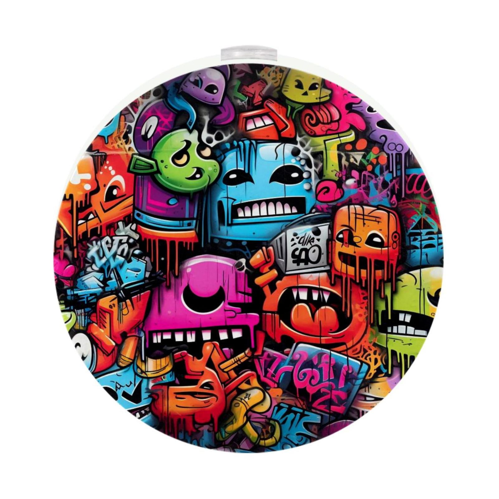Graffiti LED Round Night Light-2PCS, Energy Efficient Plug-in Wall Lamp ...