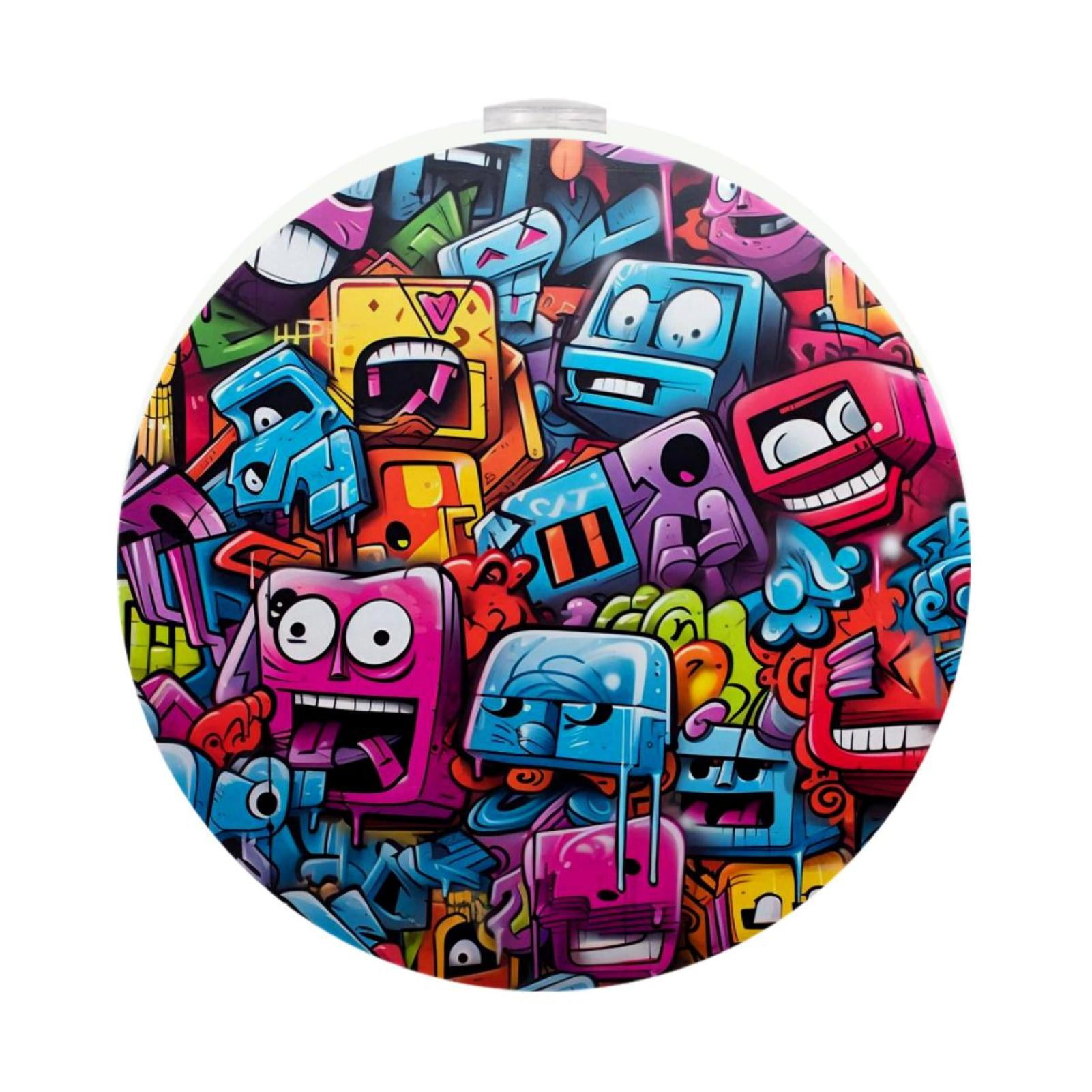 Graffiti LED Round Night Light - 2PCS, Plug-in Dusk-to-Dawn Sensor ...