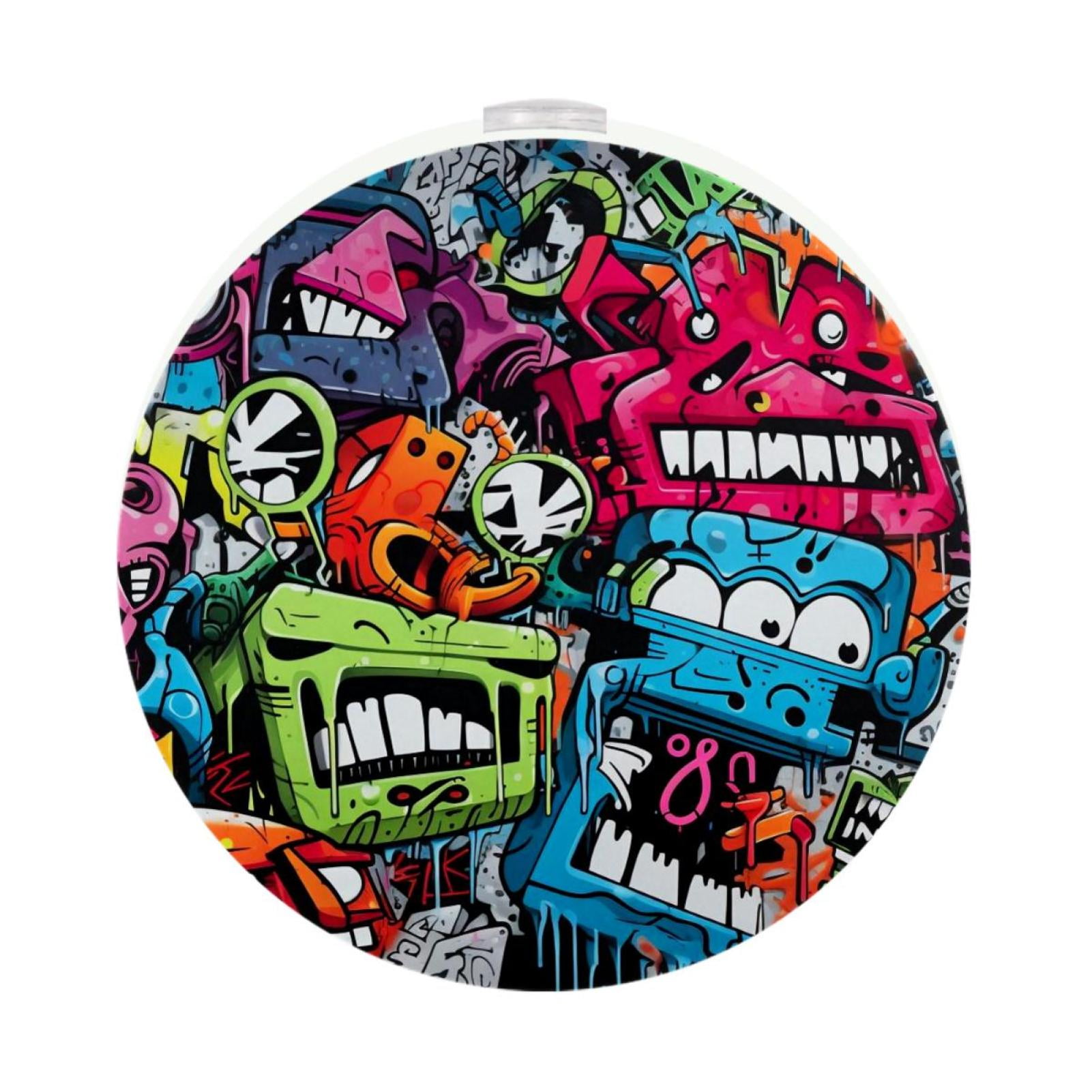 Graffiti LED Round Night Light - 2PCS, Plug-in Dusk-to-Dawn Sensor ...