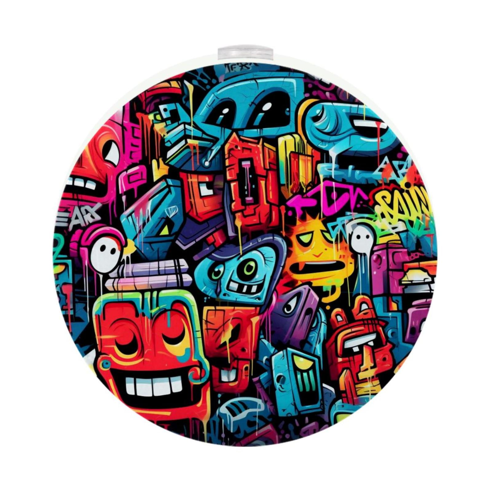 Graffiti LED Round Night Light-2PCS, Plug-in Mini Wall Socket Soft ...