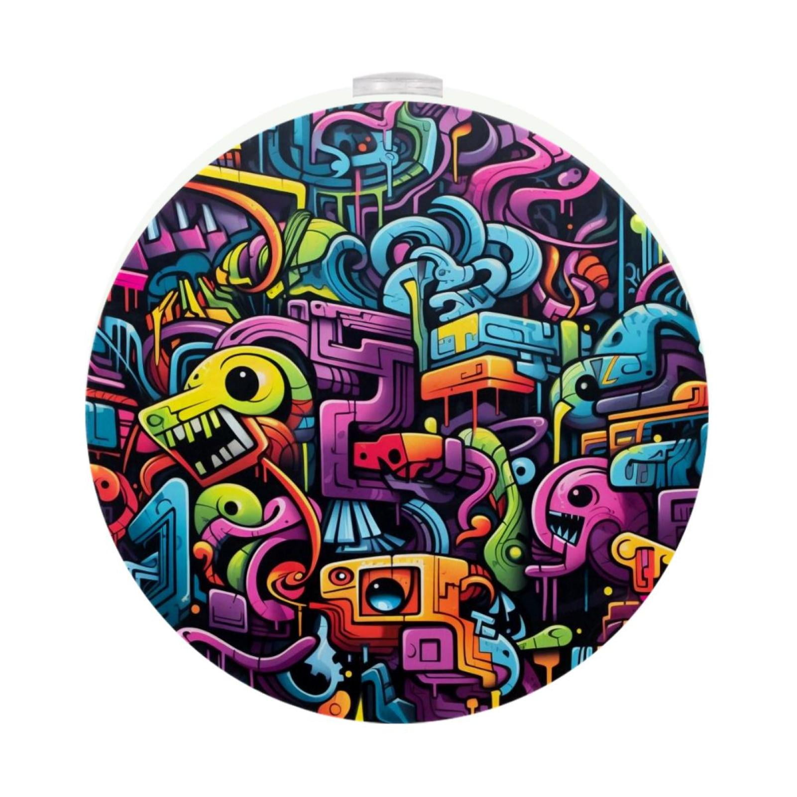 Graffiti LED Round Night Light-2PCS, Plug-in Wall Lamp with Dusk to ...