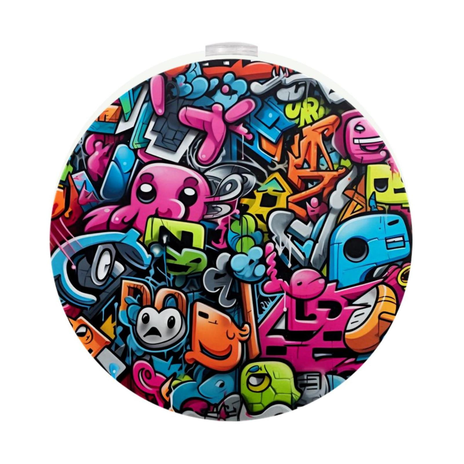 Graffiti LED Round Night Light-2PCS for Nursery and Bedroom, Plug-in ...