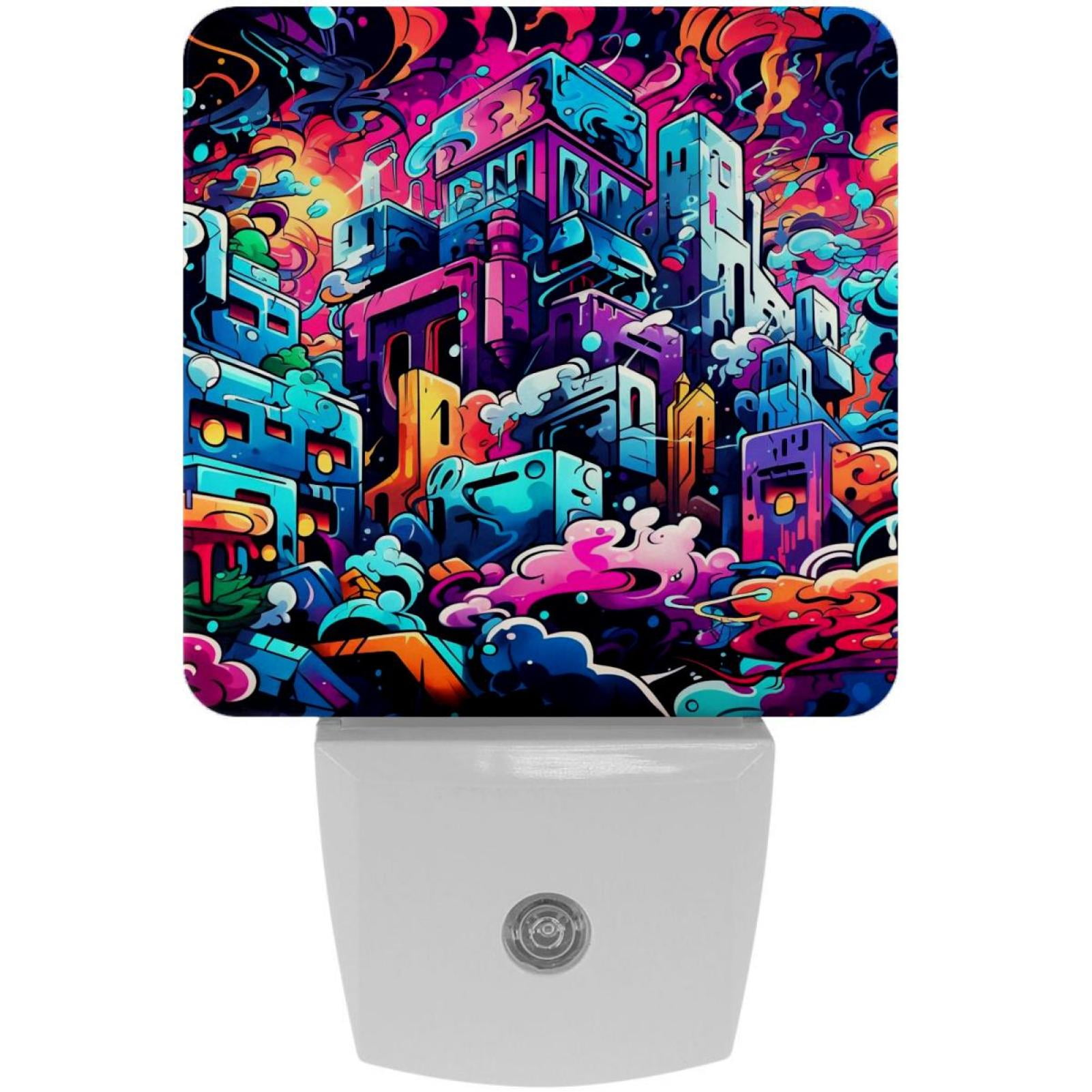 Graffiti LED Square Night Lights - Modern Design, Soft Glow, Energy ...