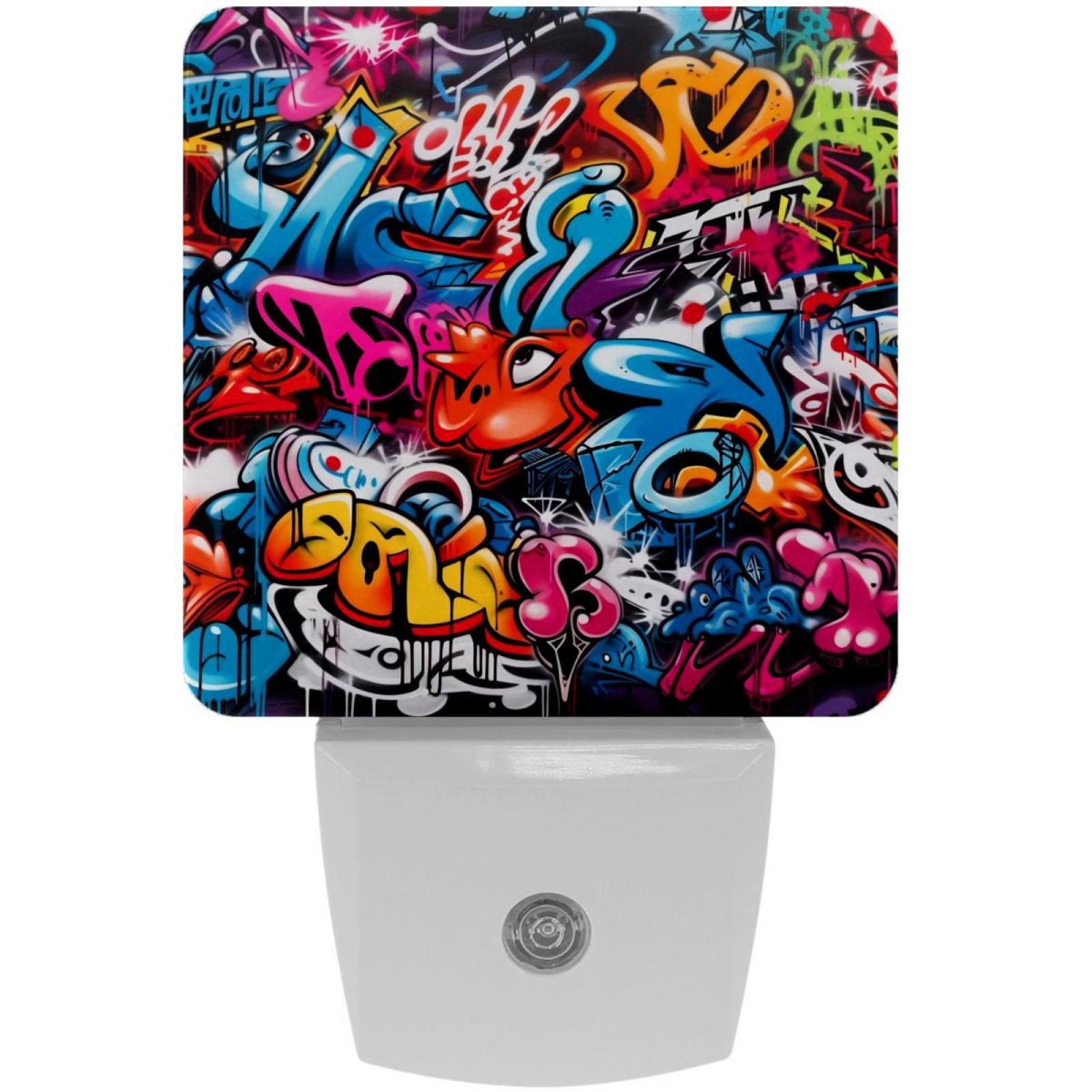 Graffiti LED Square Night Lights - Portable and Stylish for Bedroom and ...