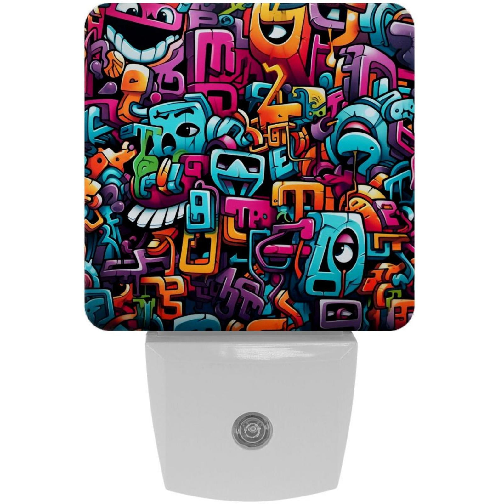 Graffiti LED Square Night Lights - Portable and Stylish for Bedroom and ...