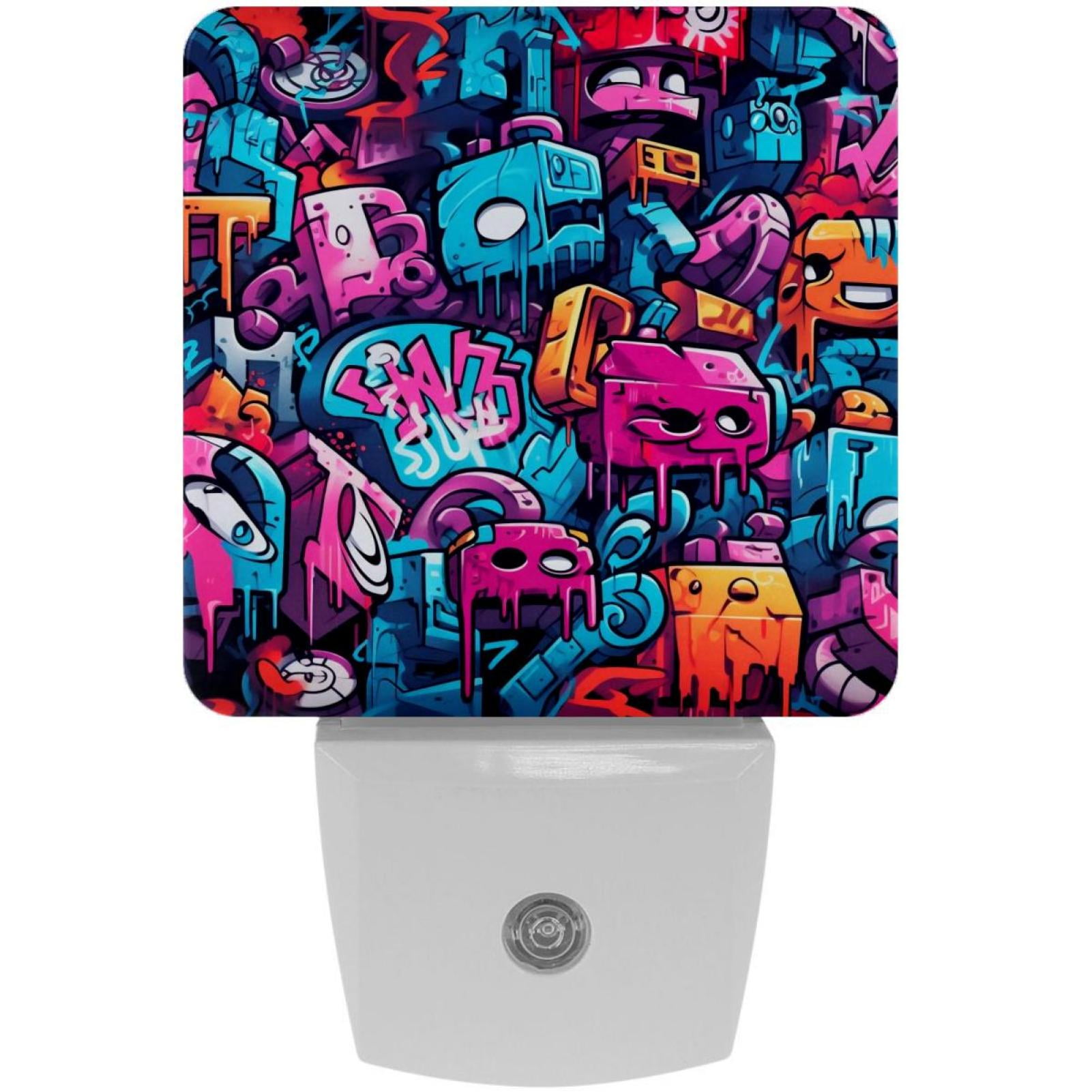 Graffiti LED Square Night Lights - Portable and Stylish for Bedroom and ...