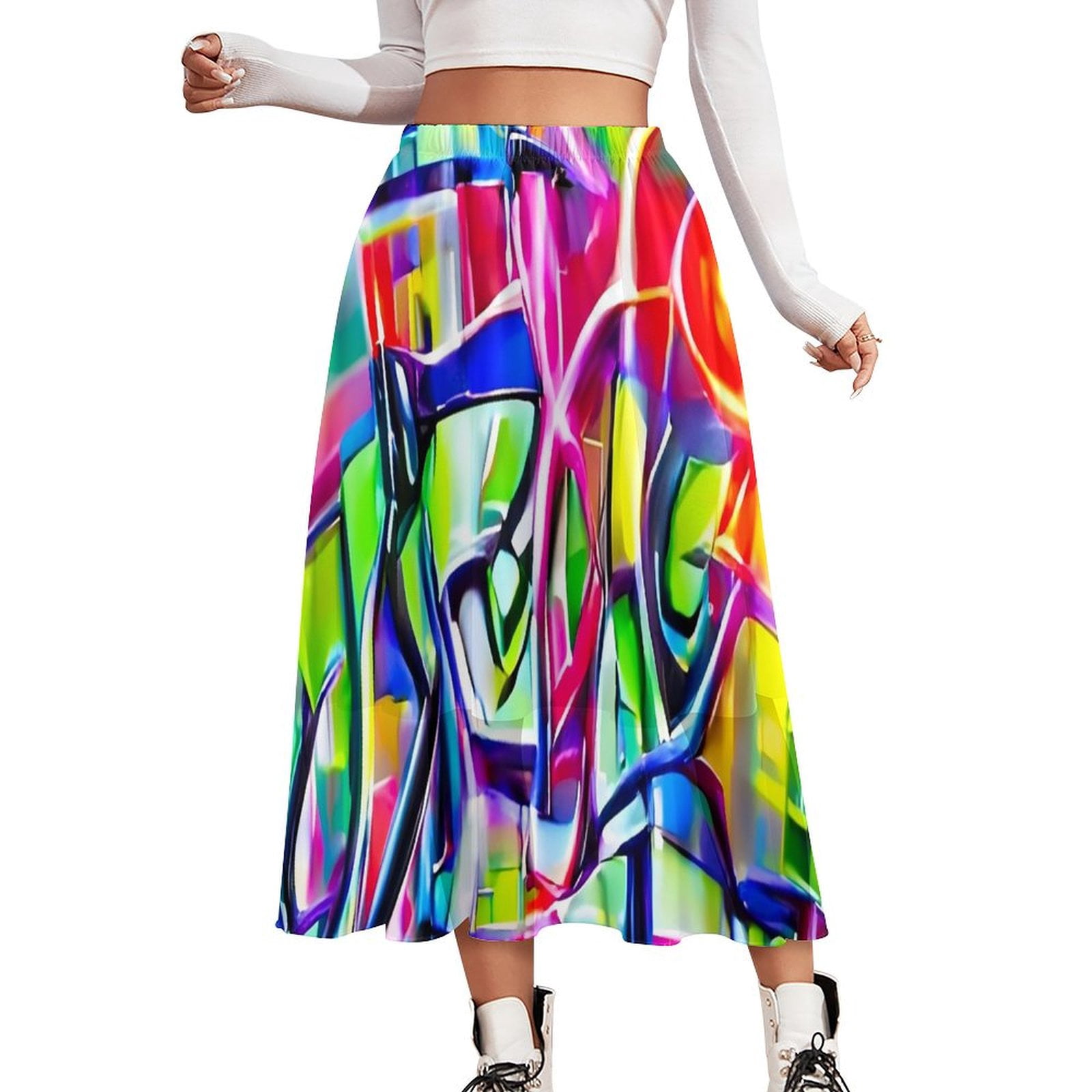 Graffiti Lady Skirt Abstract Art Street Fashion Long Skirts Elegant ...