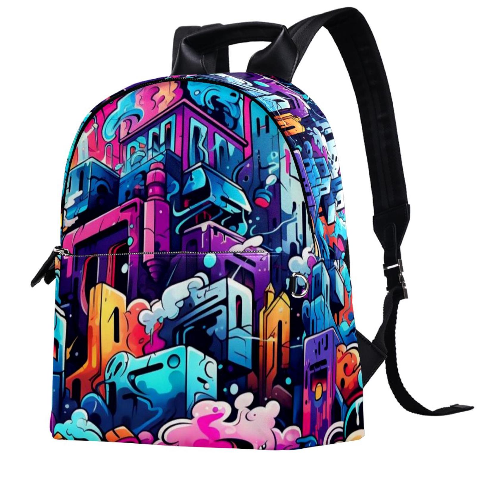 Graffiti Leather Laptop Bag Kids Backpack: Large Capacity Lightweight ...