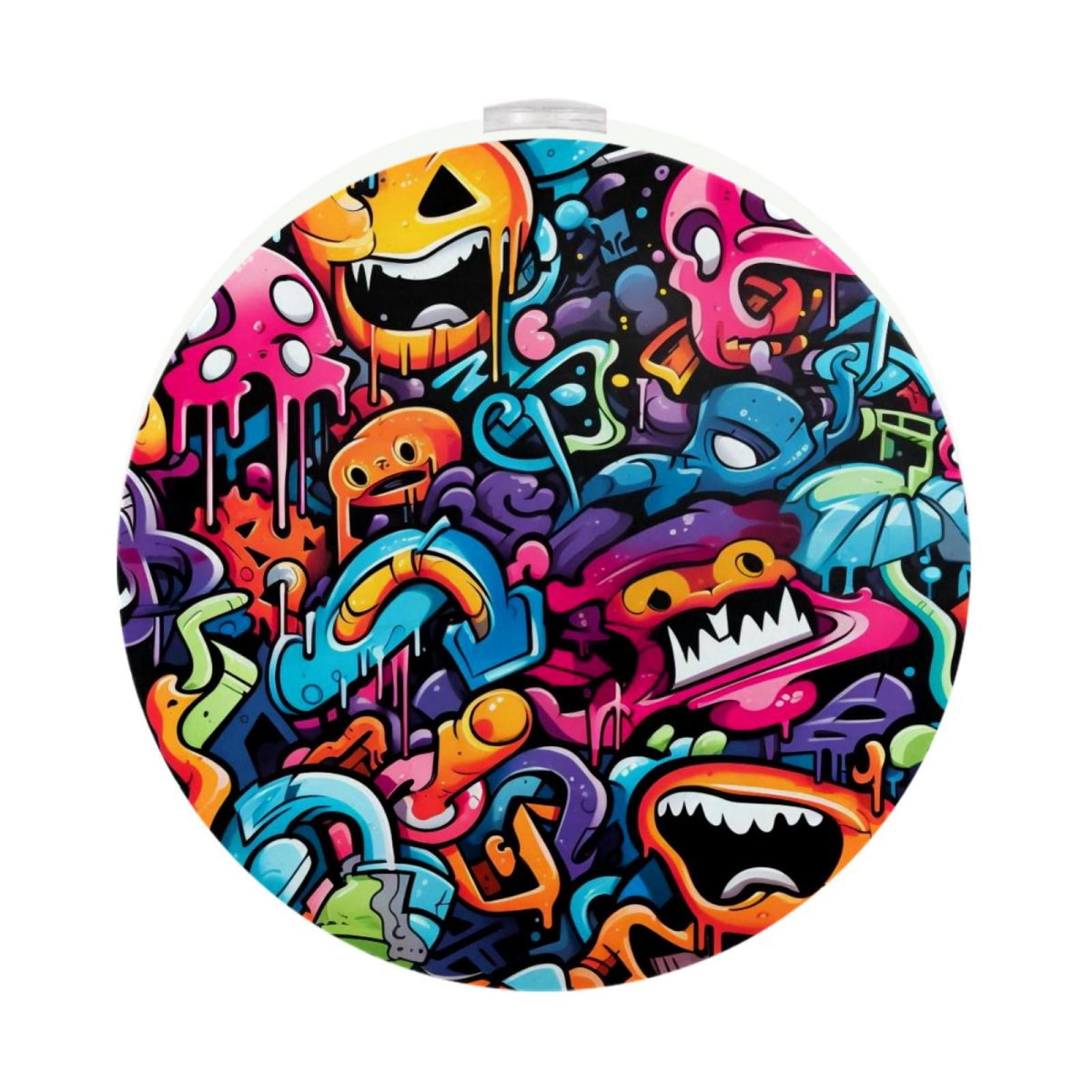Graffiti Led Round Night Light-2pcs, Dimmable Plug-in Mini Wall Lamp ...