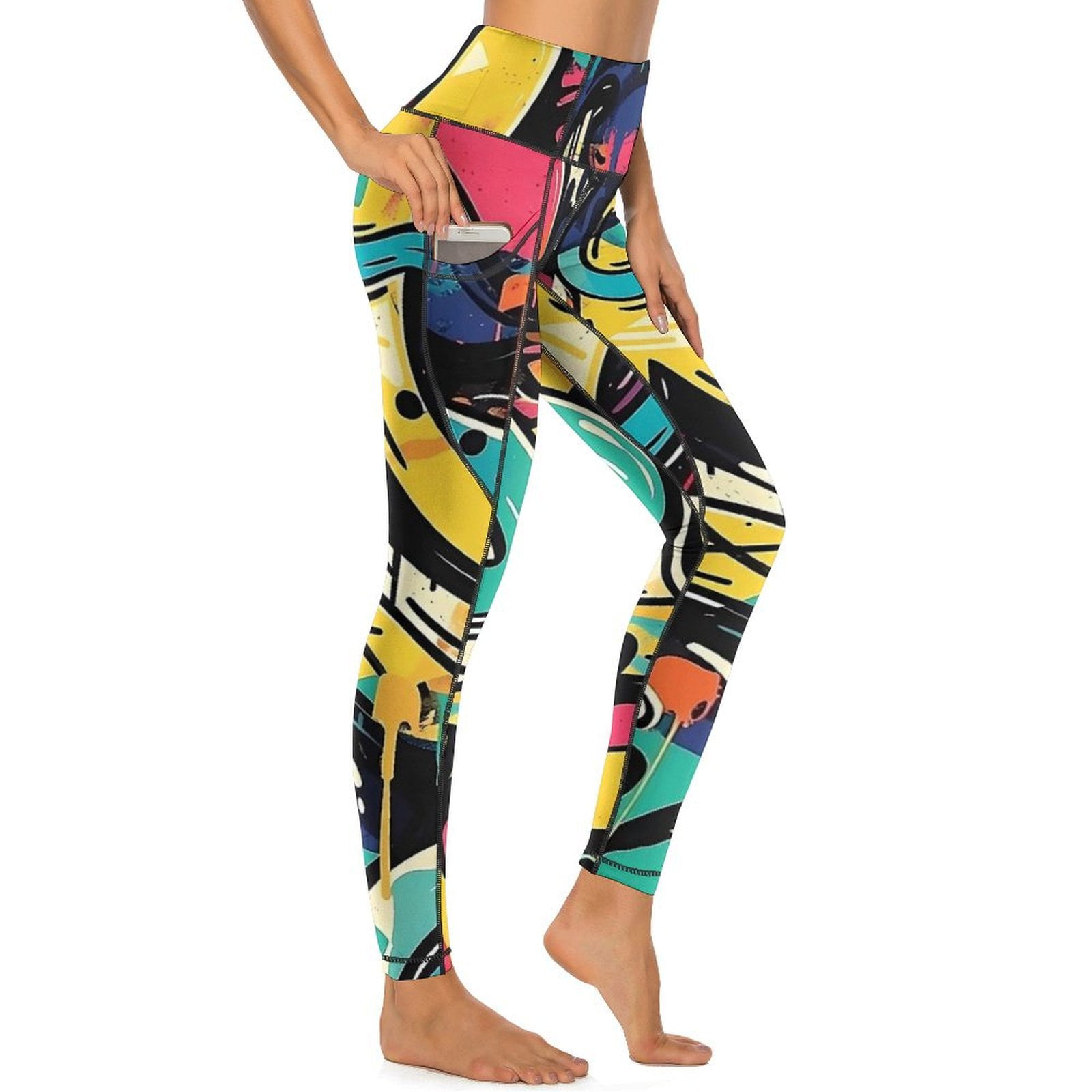 Graffiti Leggings Letter Print Running Yoga Pants Push Up Stretchy ...