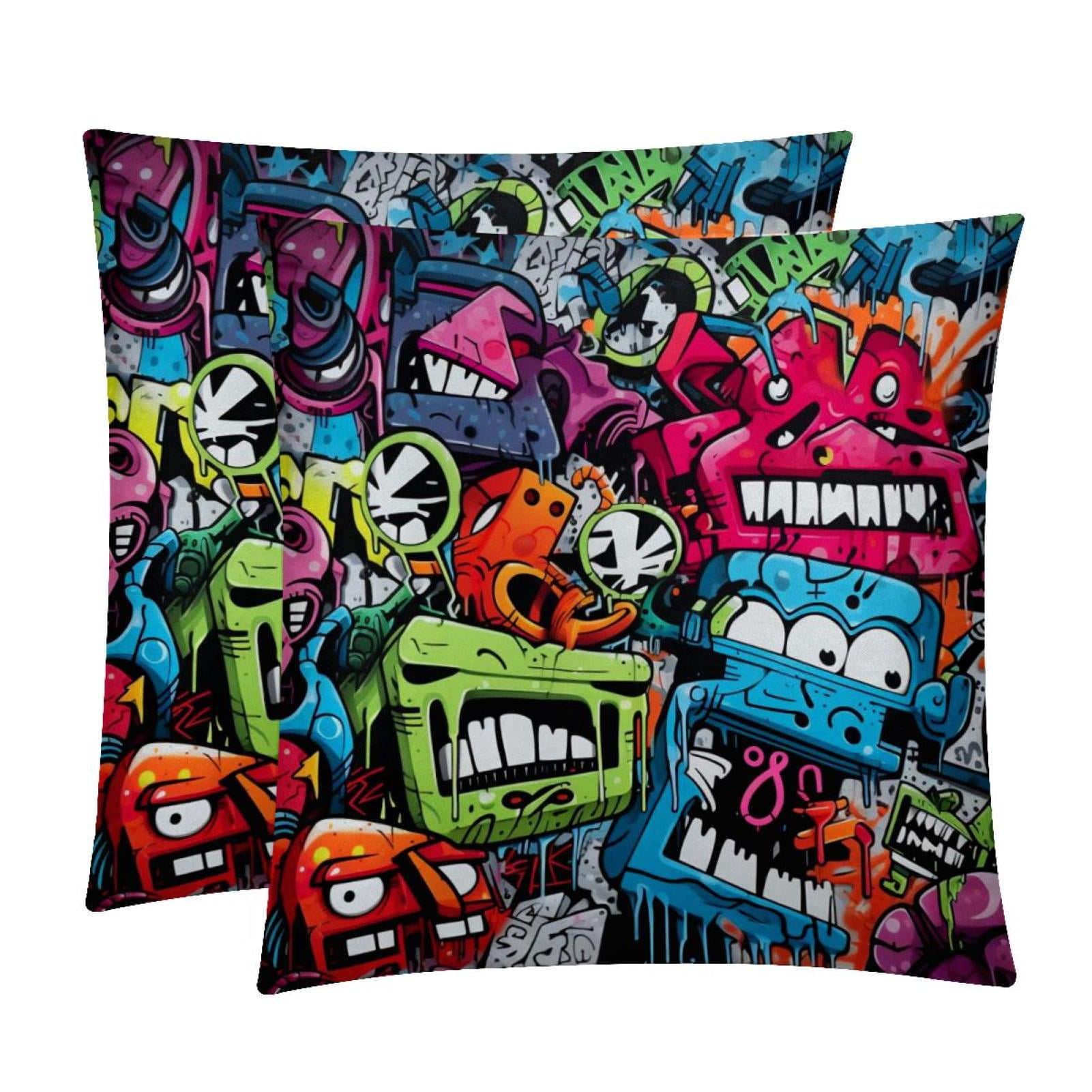 Graffiti Luxurious Velvet Bed Pillow Inserts with Unique Patterns - Set ...