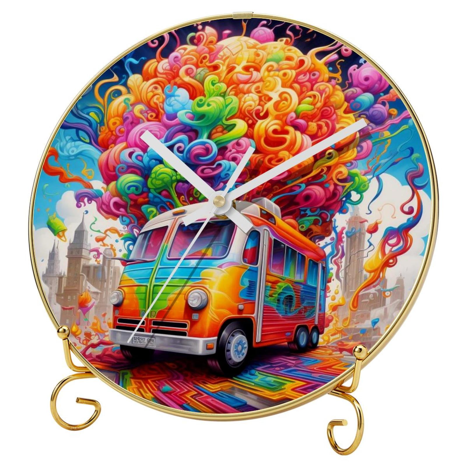 Graffiti Modern Round Printed Wall Clock with Hooks and Gold Stand ...