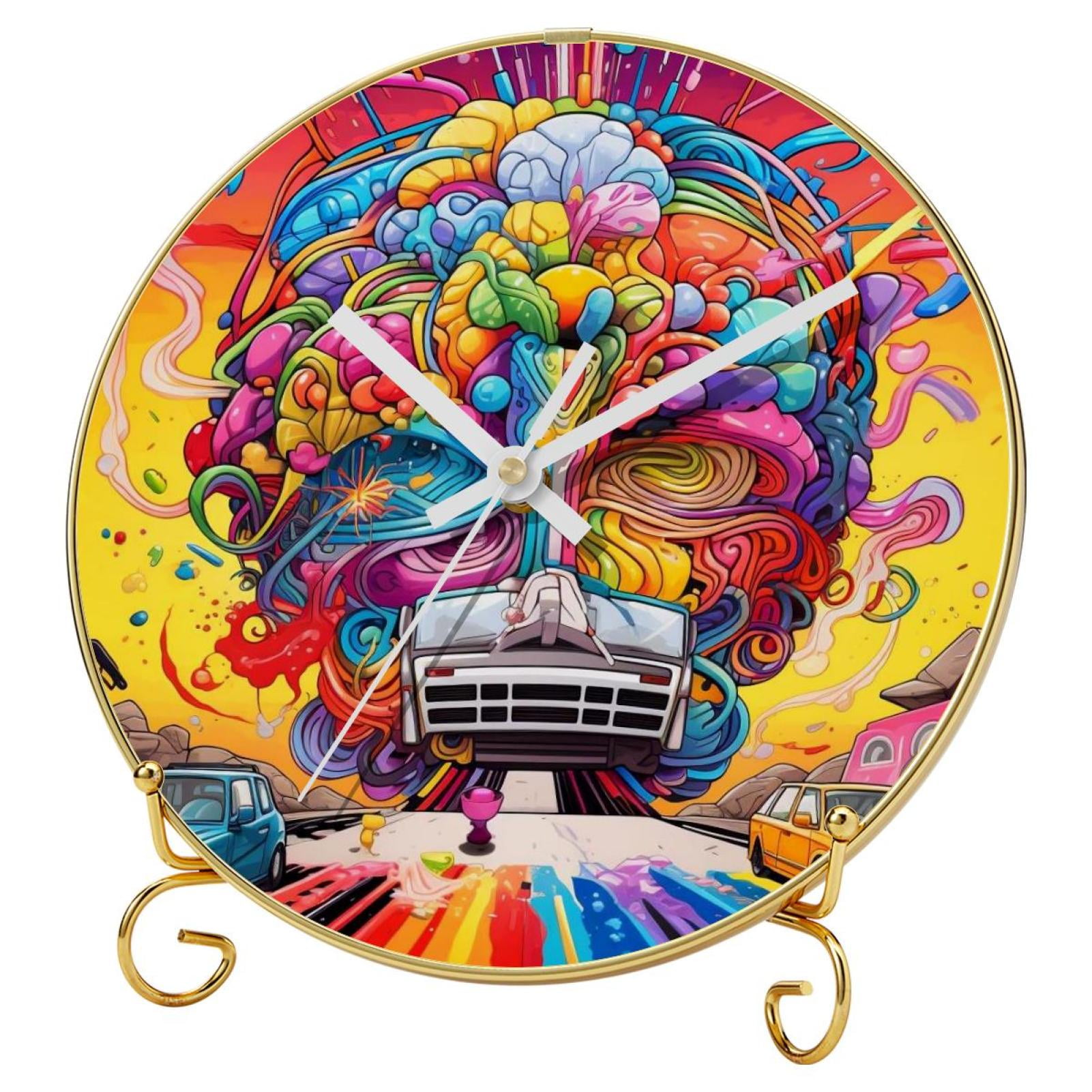Graffiti Modern Round Wall Clocks with Printed Design, Hooks, and Gold ...