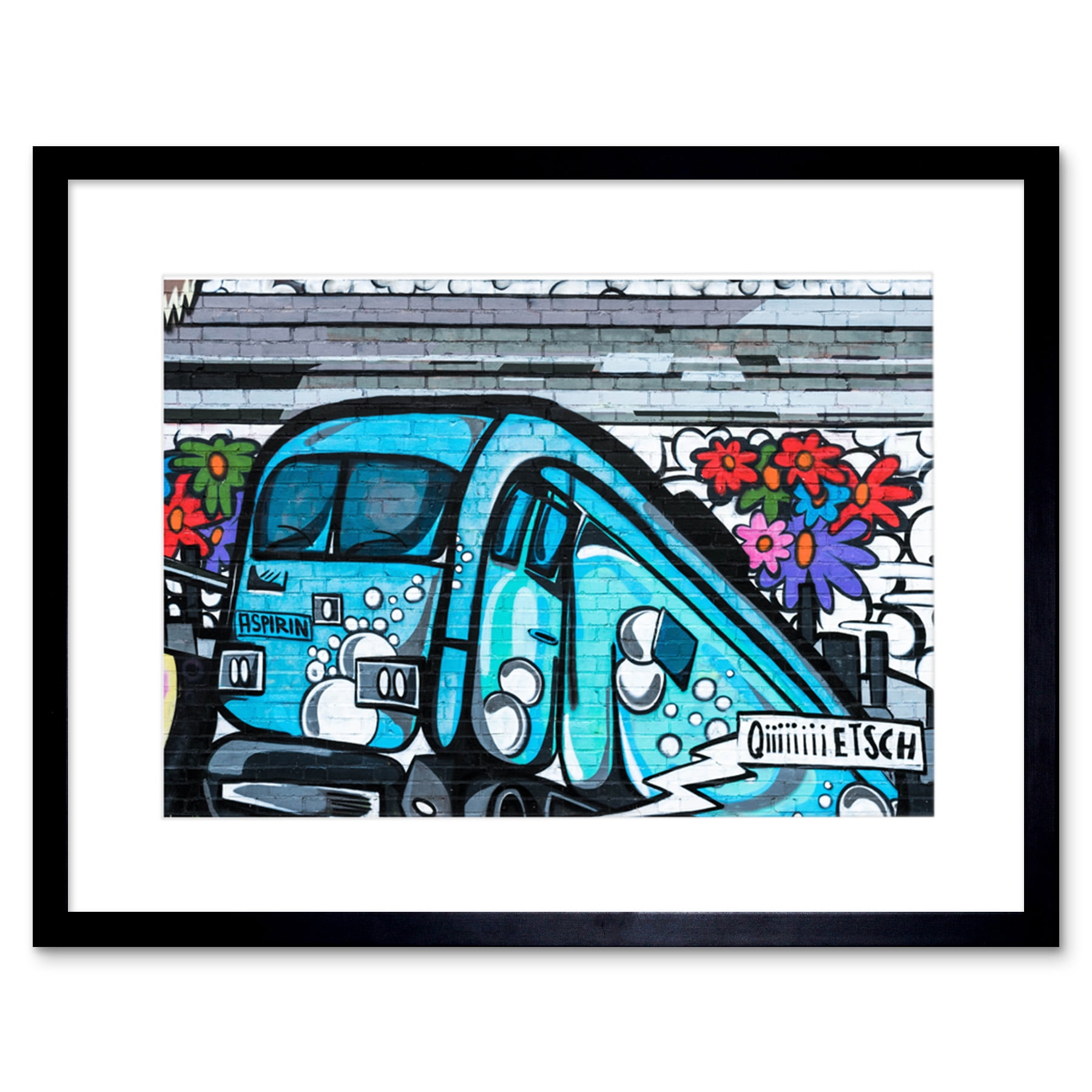 Graffiti Mural Blue Bus Framed Wall Art Print - Walmart.com