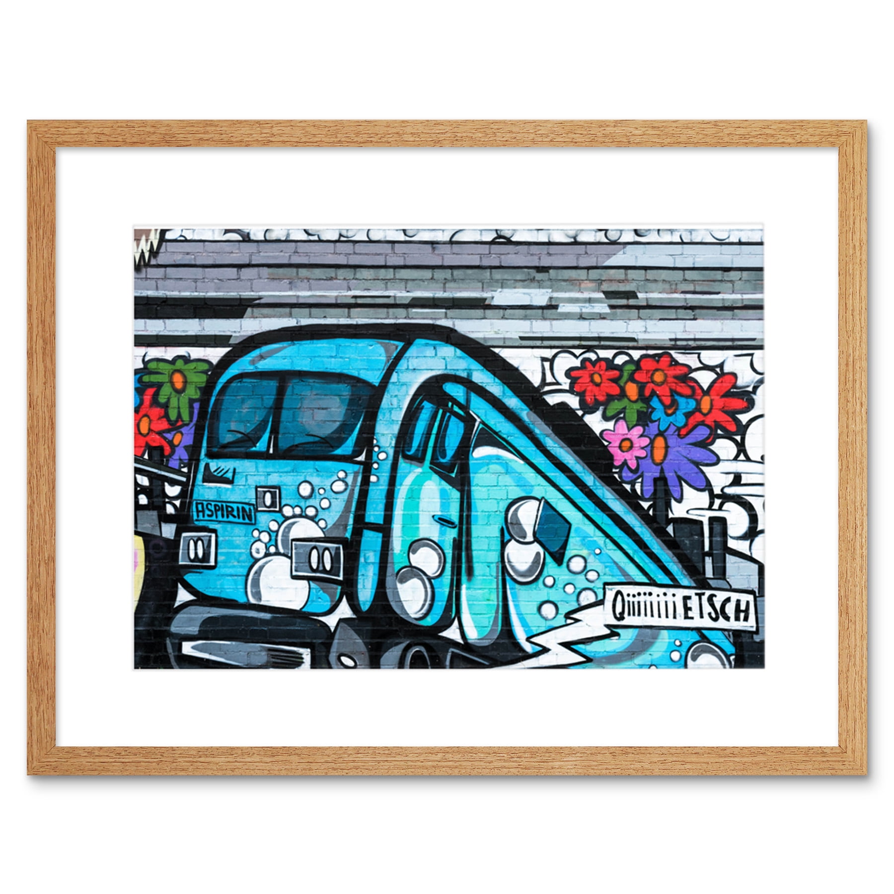 Graffiti Mural Blue Bus Framed Wall Art Print - Walmart.com