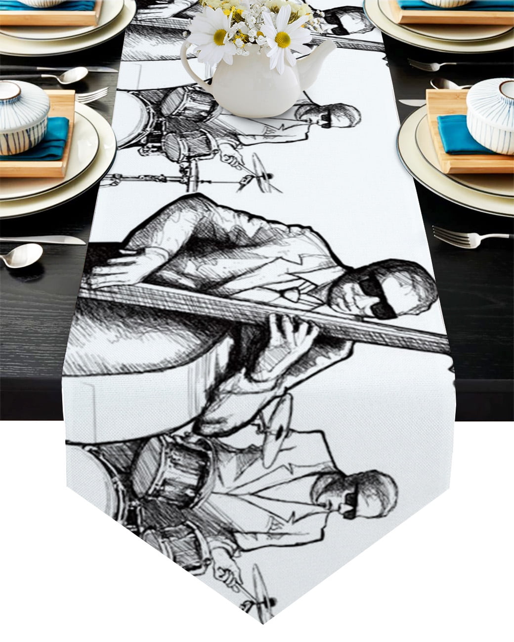 Graffiti Music Colorful Rock And Roll Table Runner Home r Tablecloth ...