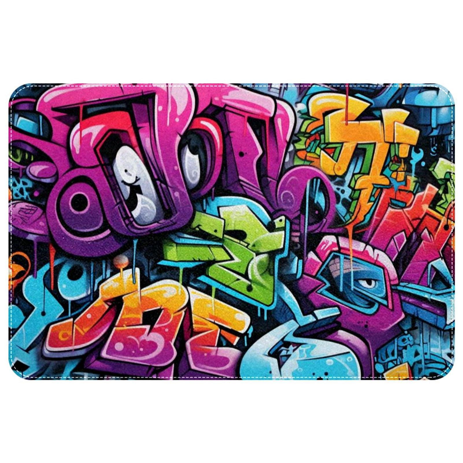 Graffiti Non-Slip Polyester Chair Mat - Machine Washable Door Mats and ...
