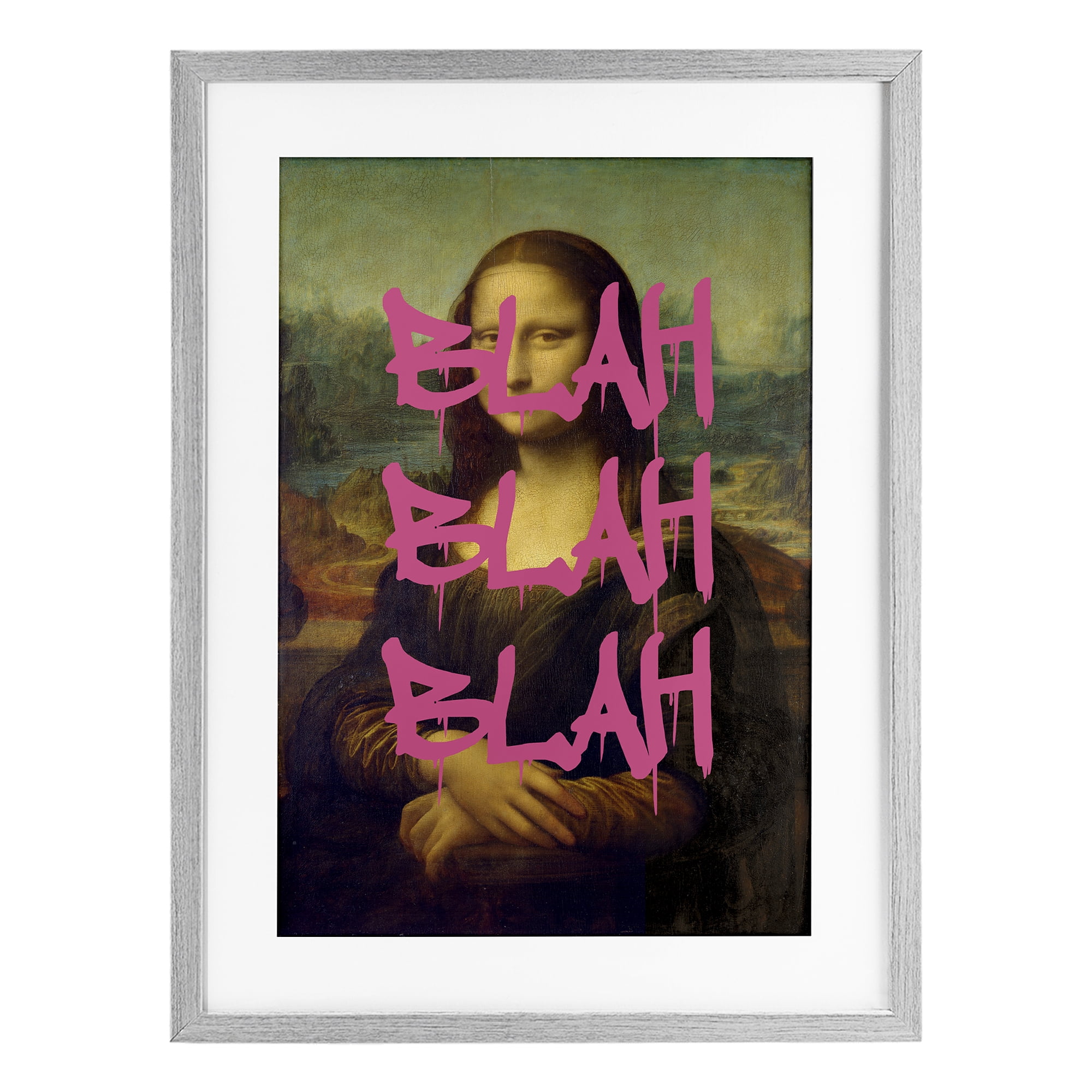 Graffiti Over Mona Lisa Gray Framed Print Under Glass, design by ...