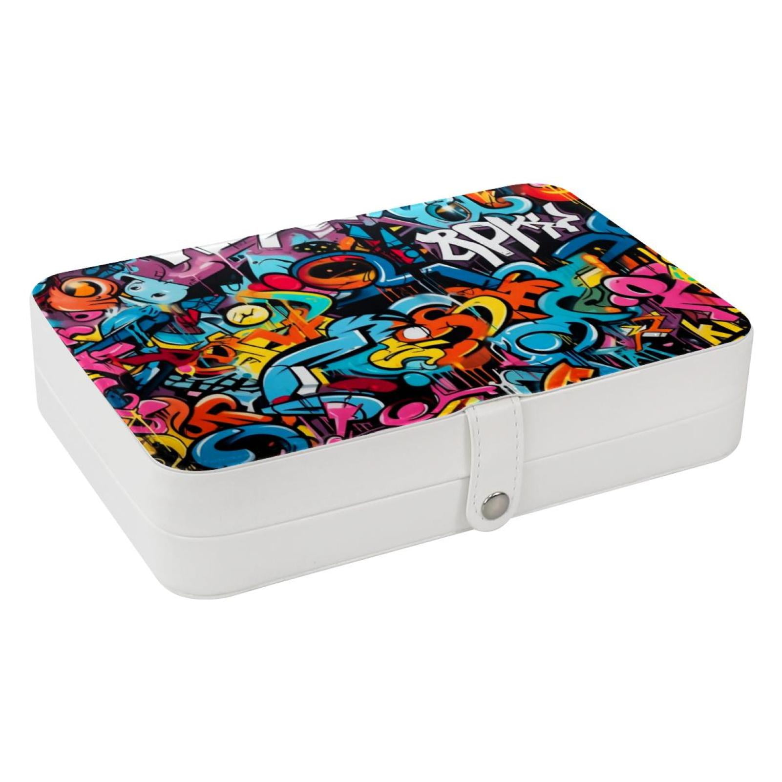Graffiti PU Leather Jewelry Storage Box with Removable Compartment and ...