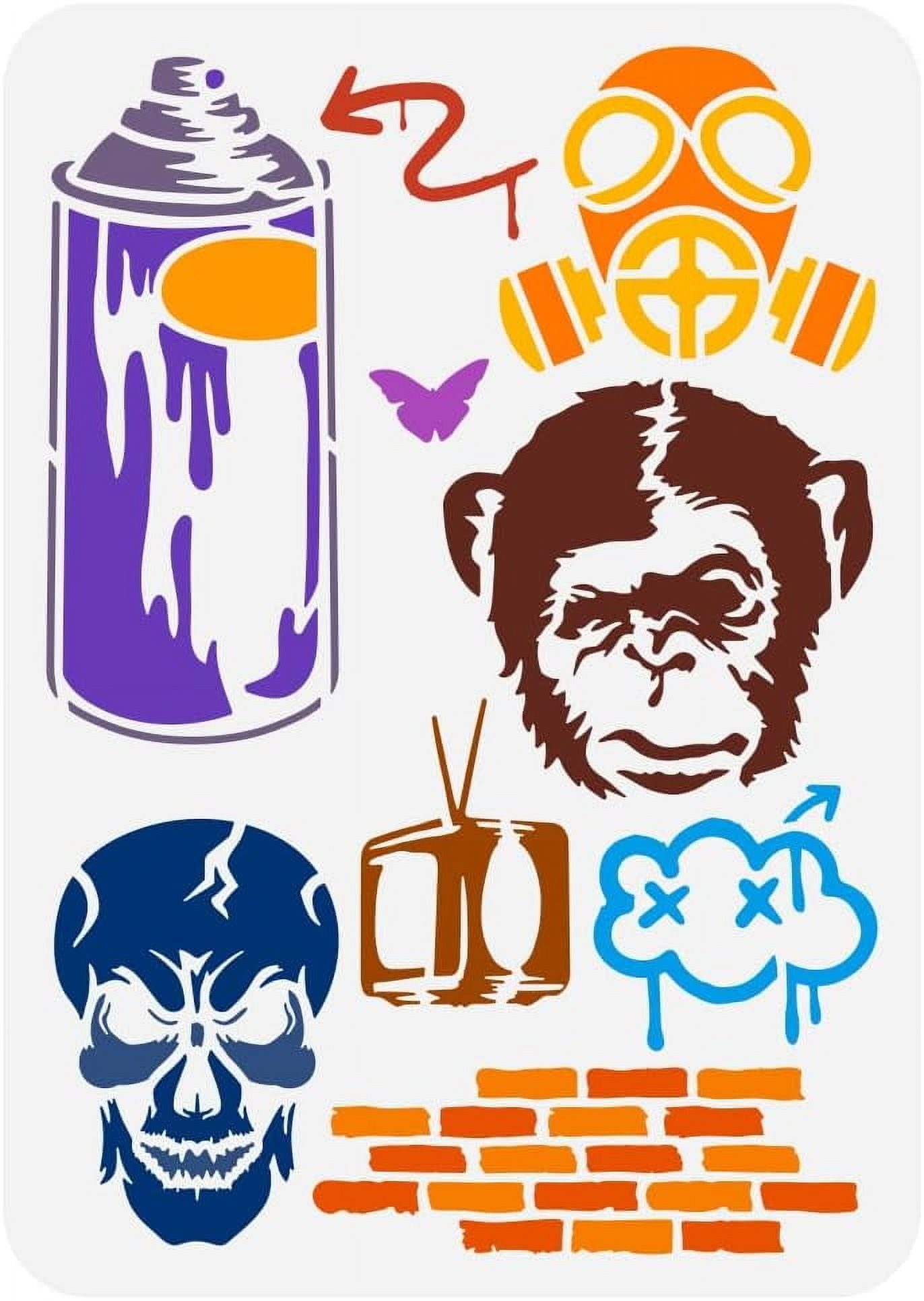 Graffiti Patterns Painting Stencil 8.3x11.7inch Reusable Chimpanzee ...