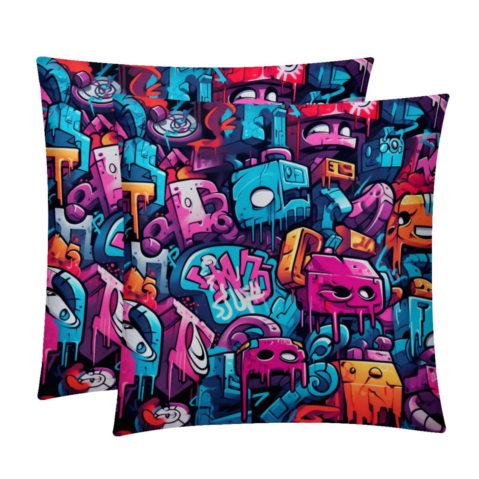 Graffiti Pillow Covers Set of 2 with Unique Patterns for Bed, Chair ...