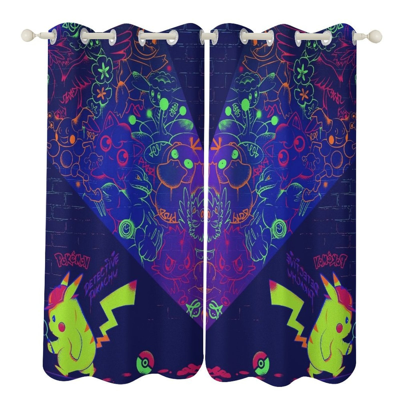 Graffiti Pokémon-Pikachu Curtains for Kids,Cartoon BlackOut Curtain for ...