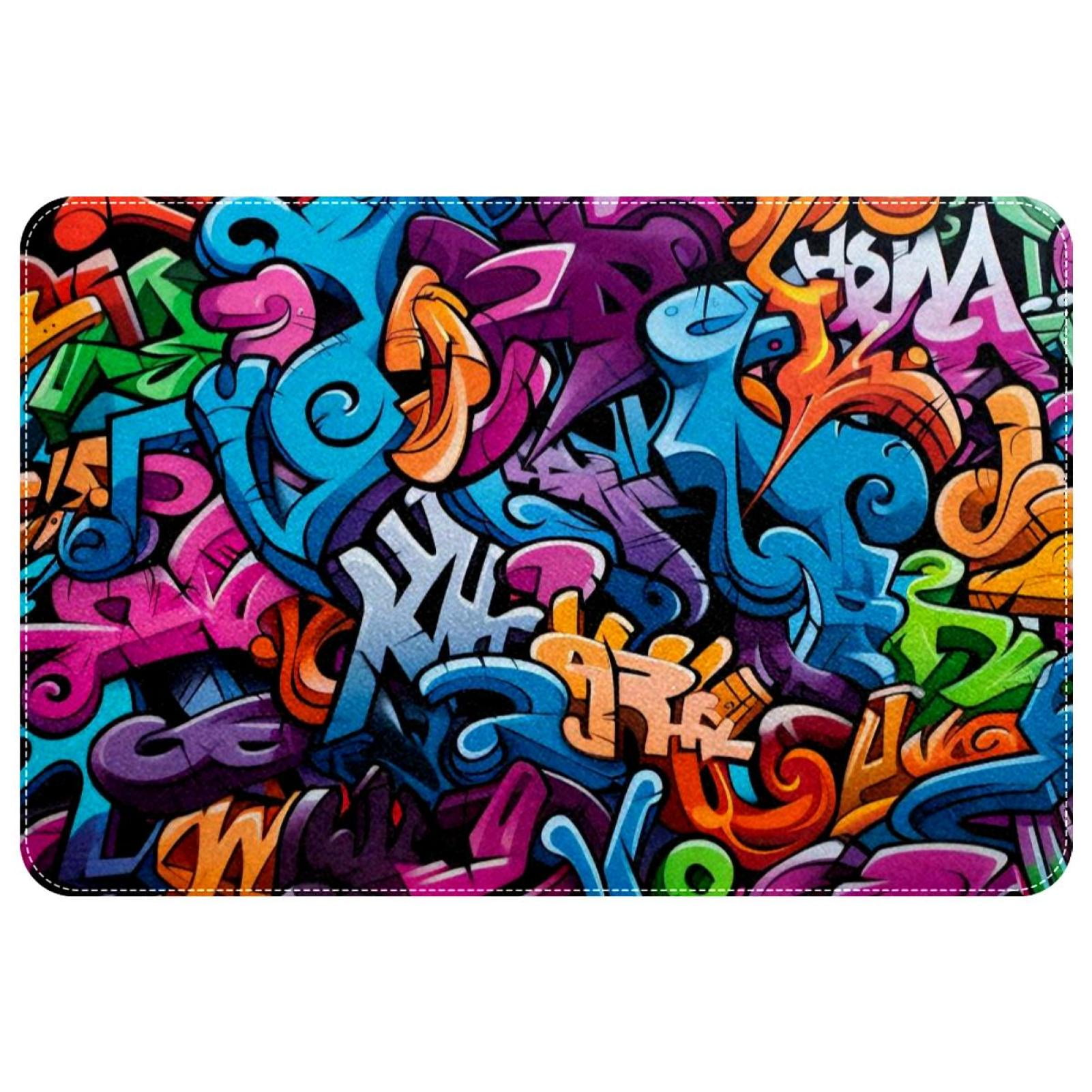 Graffiti Polyester Chair Rug Mat, Non-Slip and Machine Washable Area ...