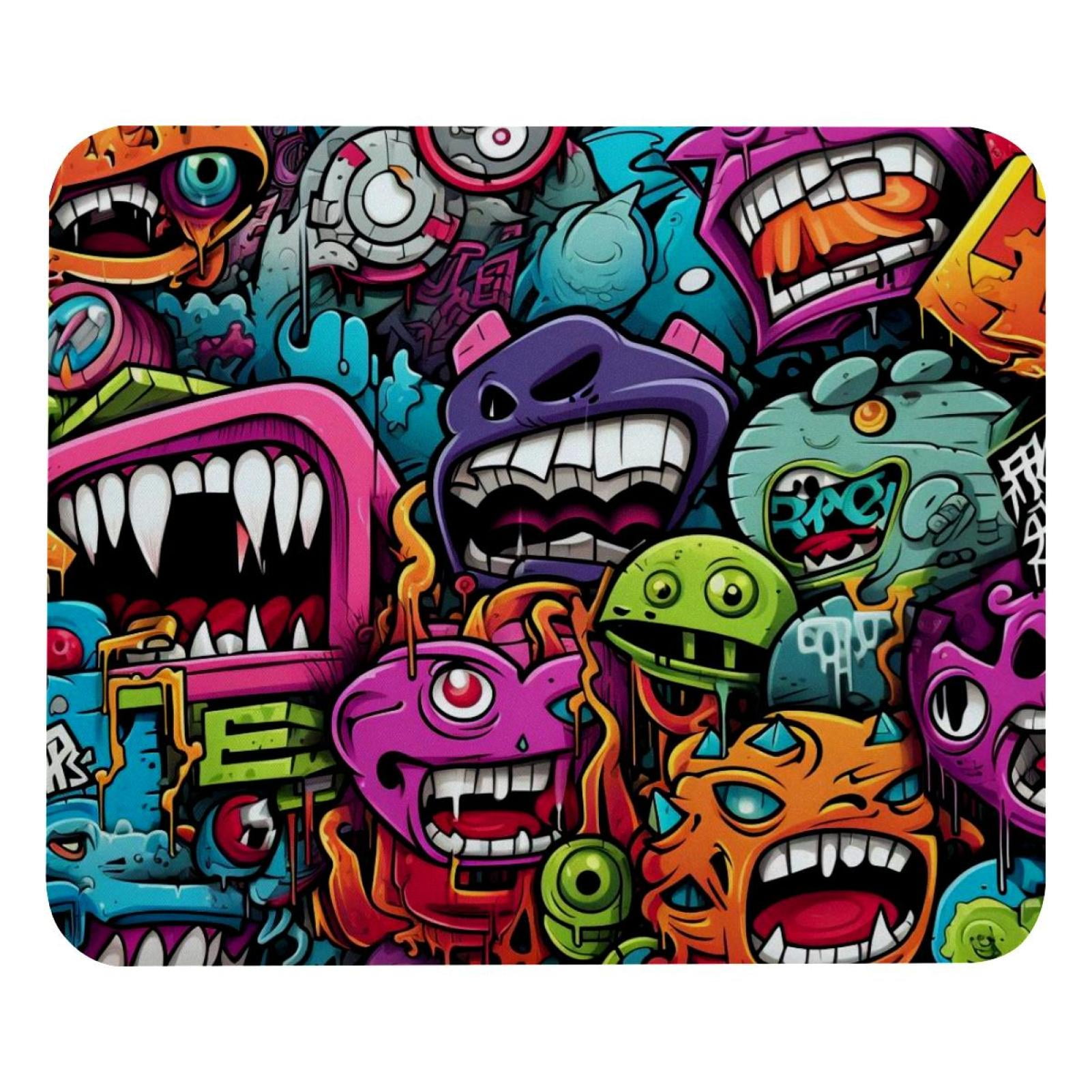 Graffiti Printed Square Desk Mat Gaming Mouse Pad with Non-Slip Rubber ...